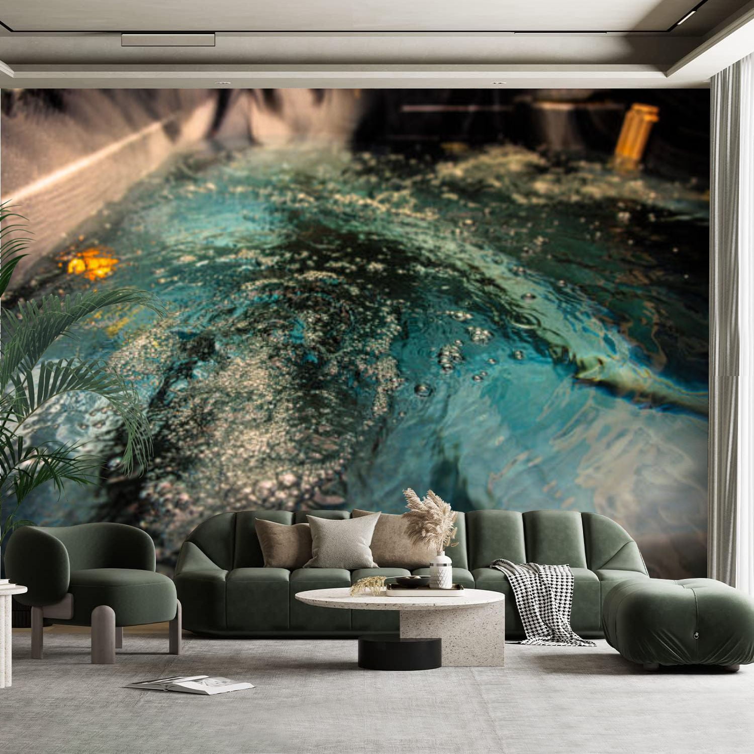 Peel and Stick Canvas Wallpaper Wall Mural Hot tub bubbling water ...