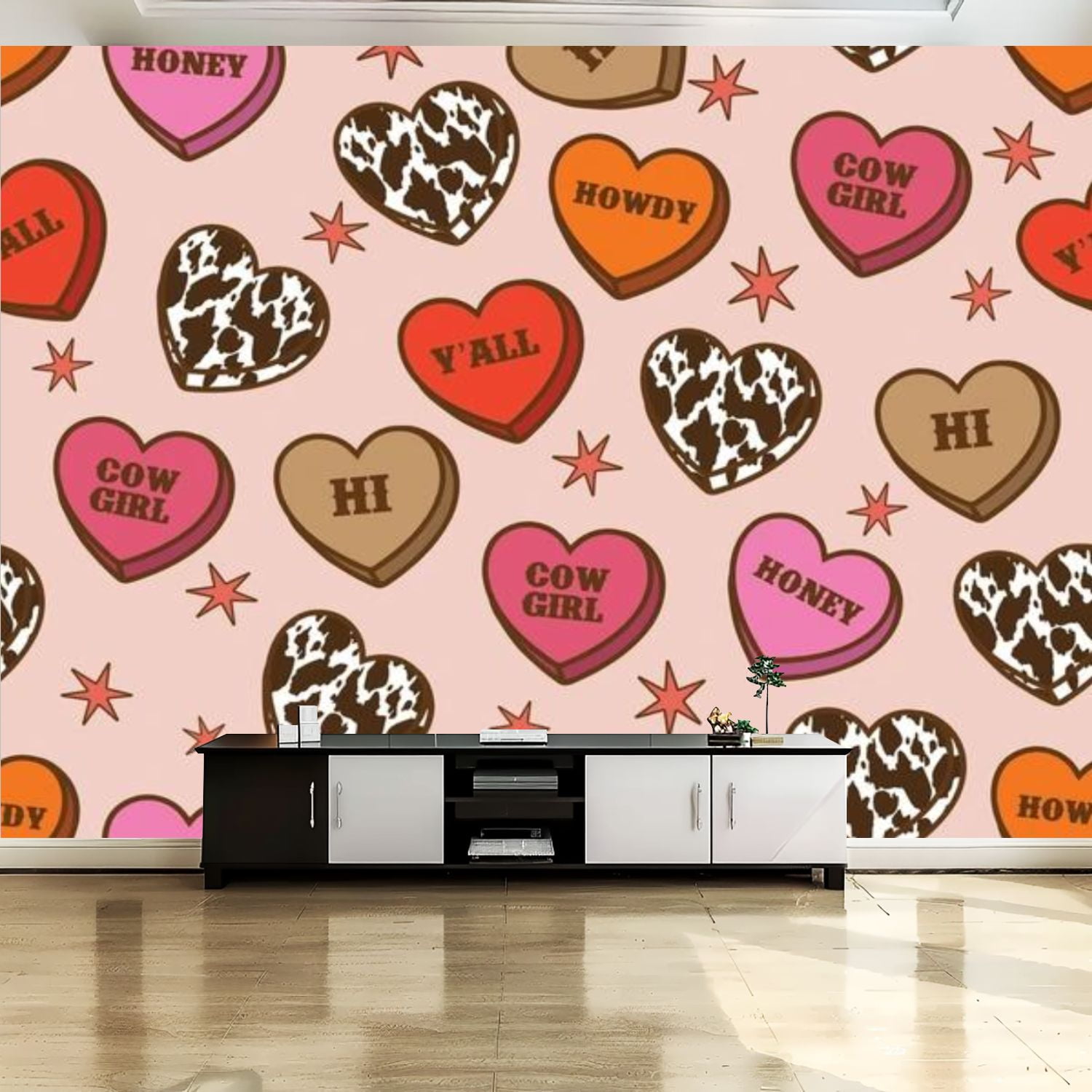Peel and Stick Canvas Wallpaper Wall Mural Howdy Cowgirl Heart ...