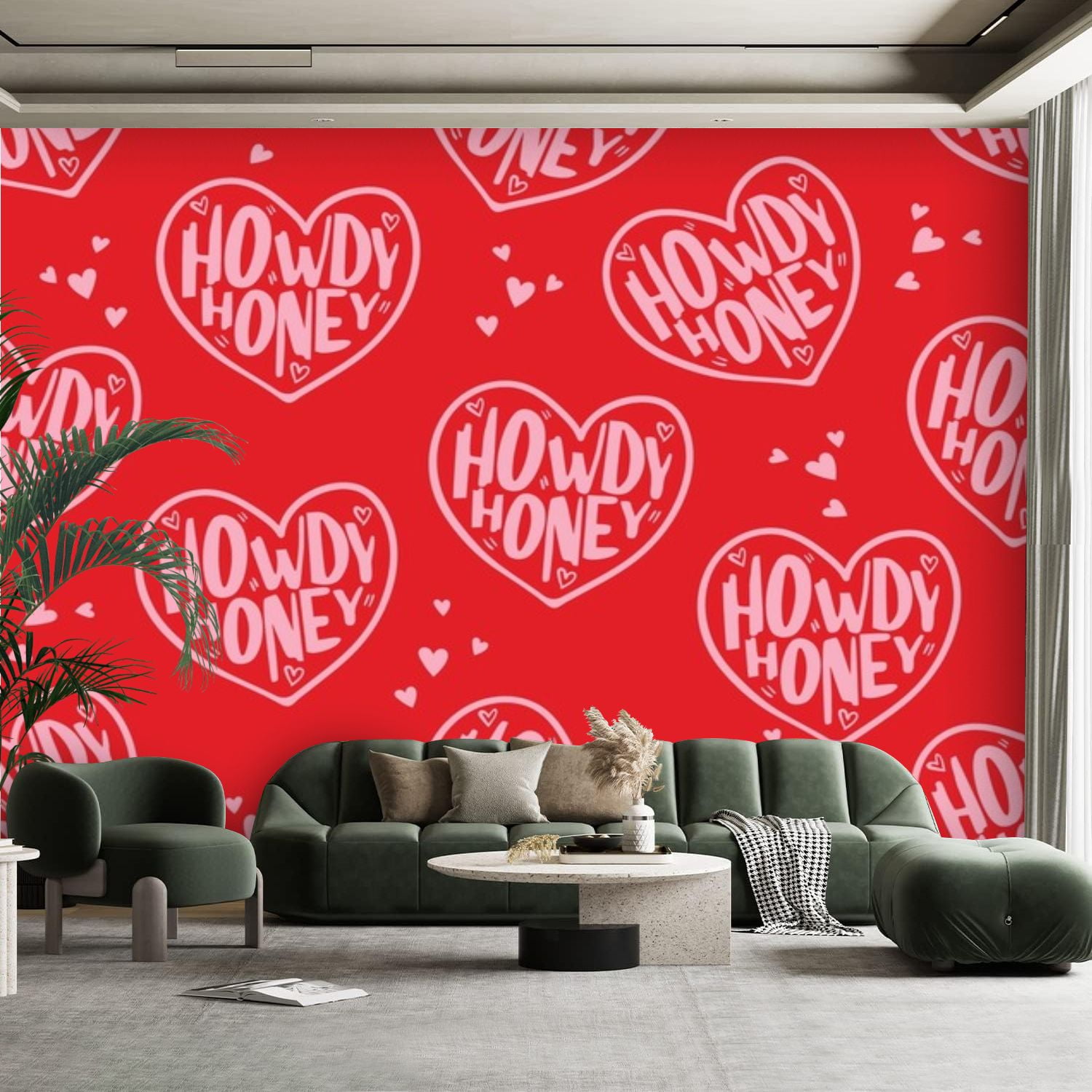 Peel and Stick Canvas Wallpaper Wall Mural Howdy Honey Heart Cute ...