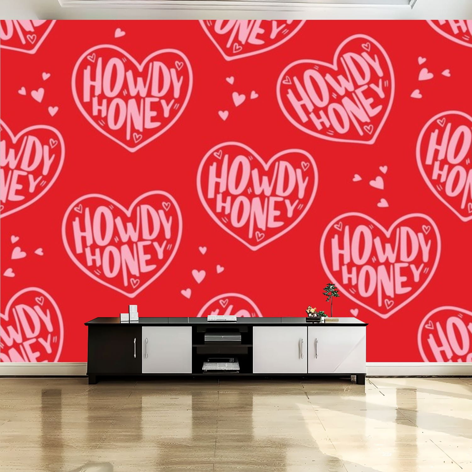Peel and Stick Canvas Wallpaper Wall Mural Howdy Honey Heart Cute ...