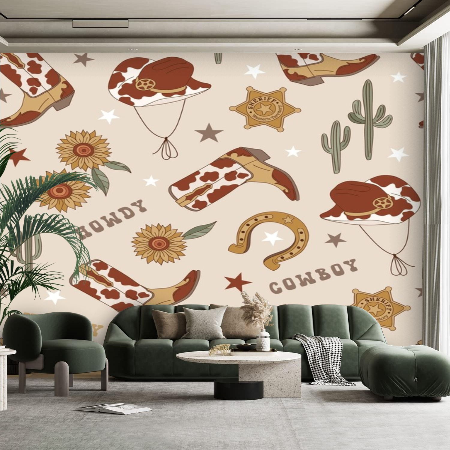 Peel and Stick Canvas Wallpaper Wall Mural Howdy cowboy cowgirl ...