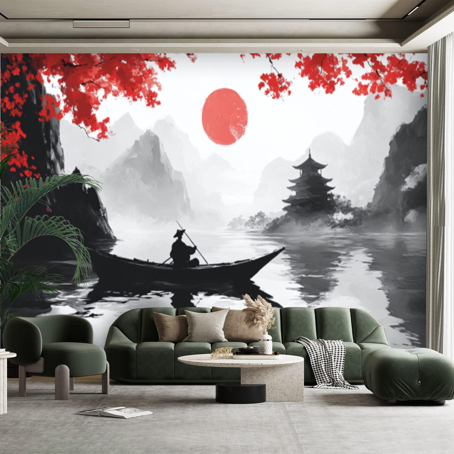 Peel and Stick Canvas Wallpaper Wall Mural Japanese Style Splash Ink ...