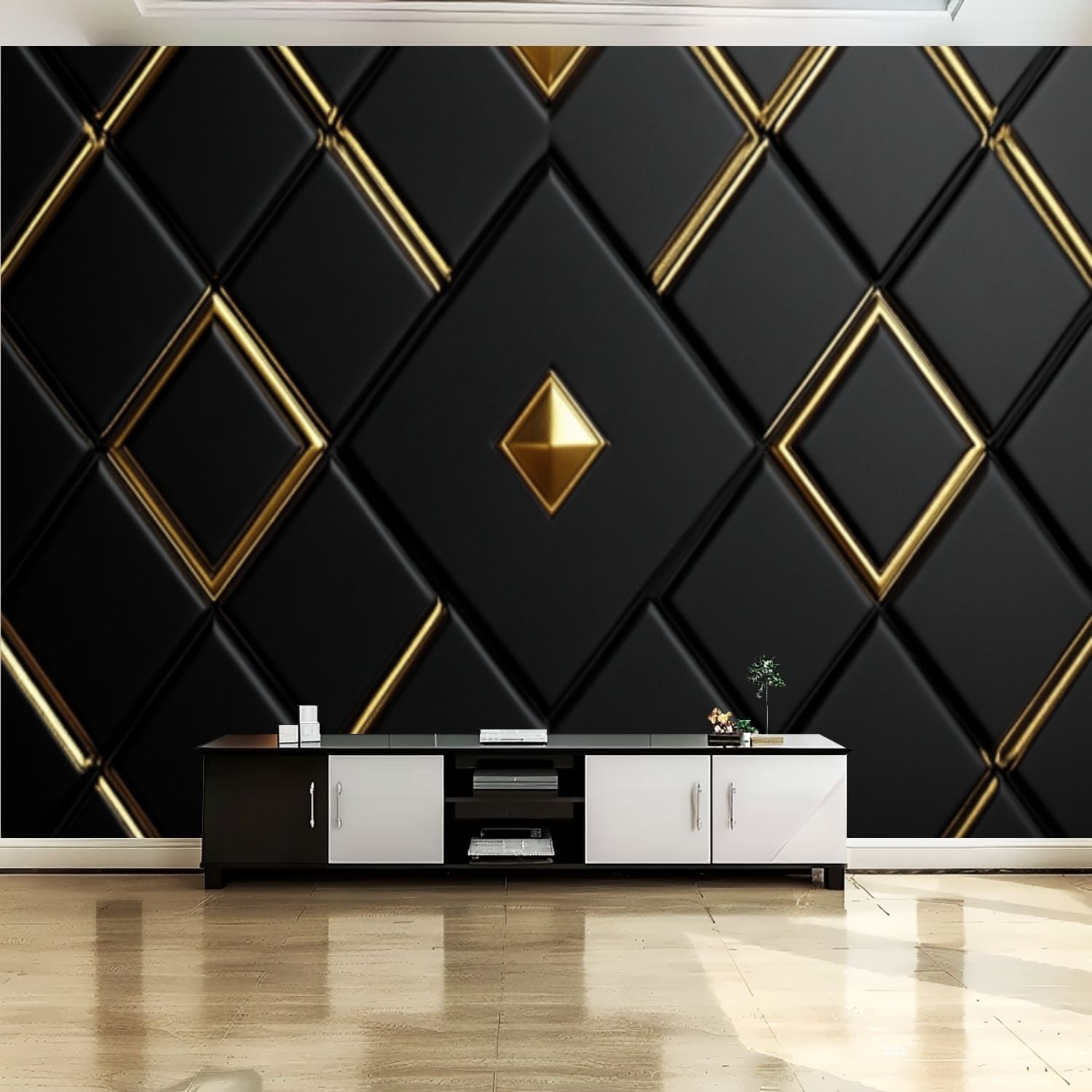 Peel and Stick Canvas Wallpaper Wall Mural Lattice Powder Room Gold ...