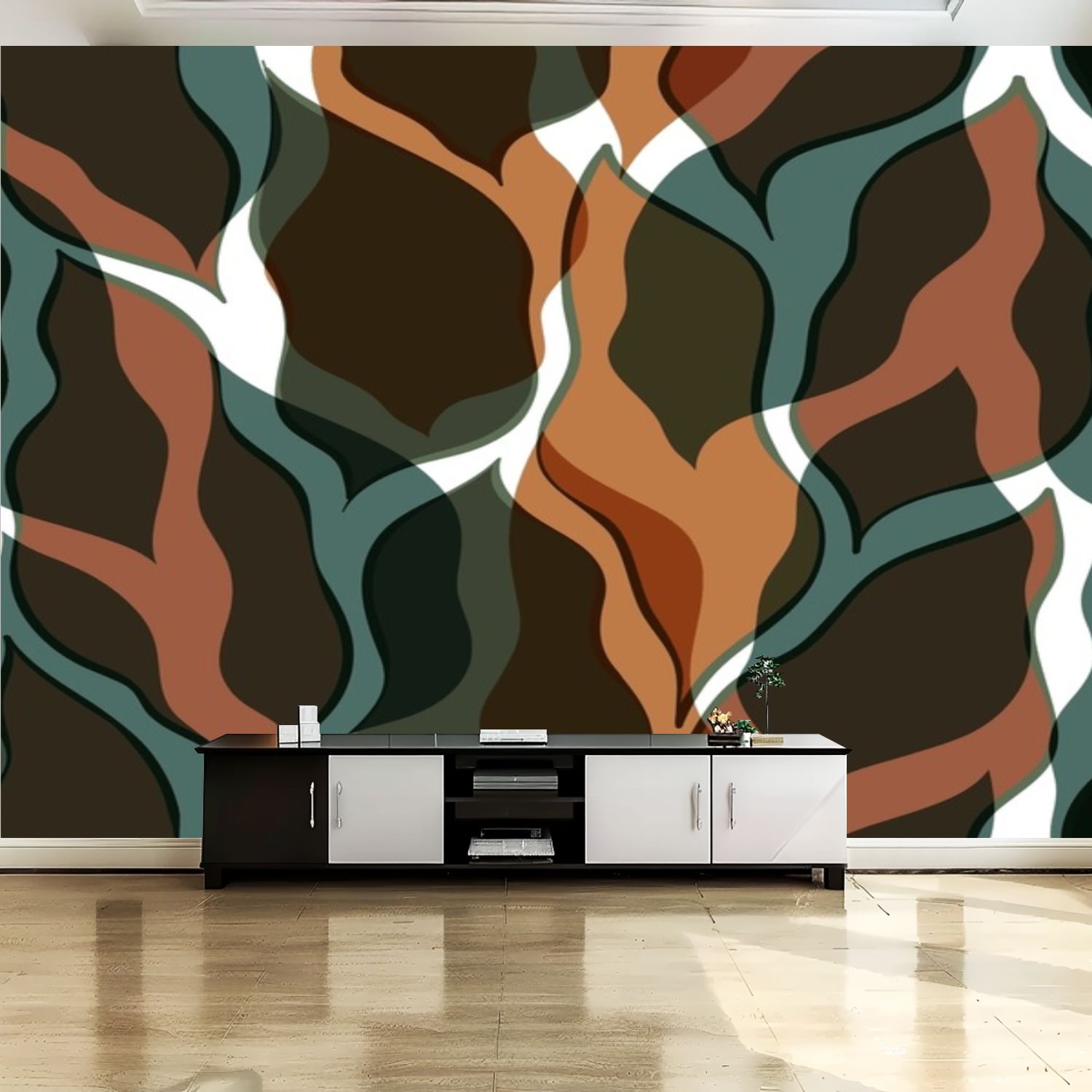 Peel and Stick Canvas Wallpaper Wall Mural Leaves pattern Tropic Palm ...