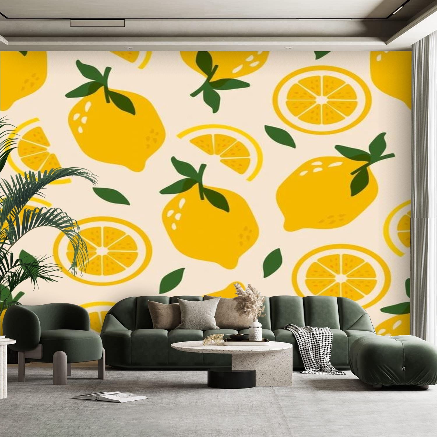 Peel and Stick Canvas Wallpaper Wall Mural Lemon seamless Print lemons ...