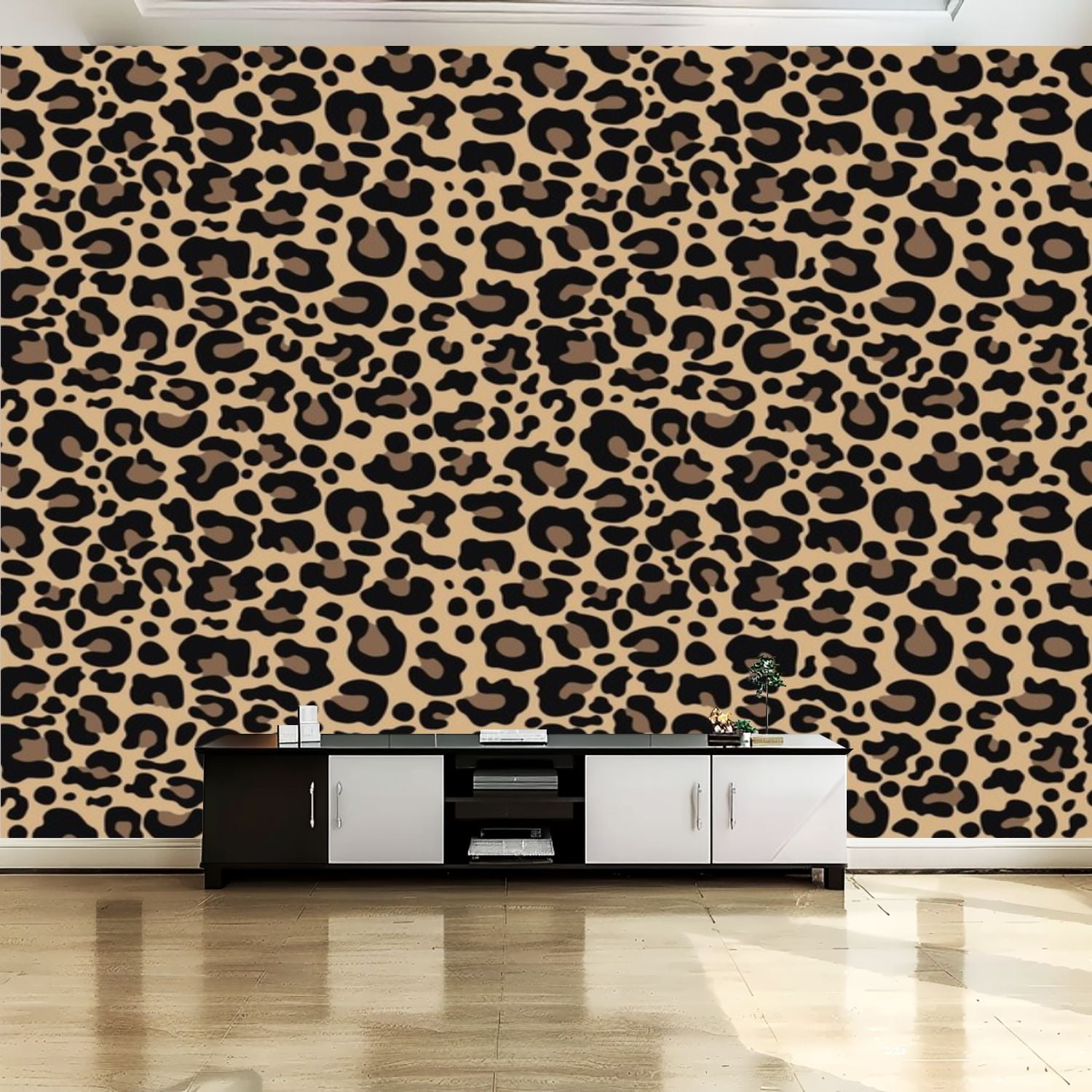 Peel and Stick Canvas Wallpaper Wall Mural Leopard print animal fabric ...