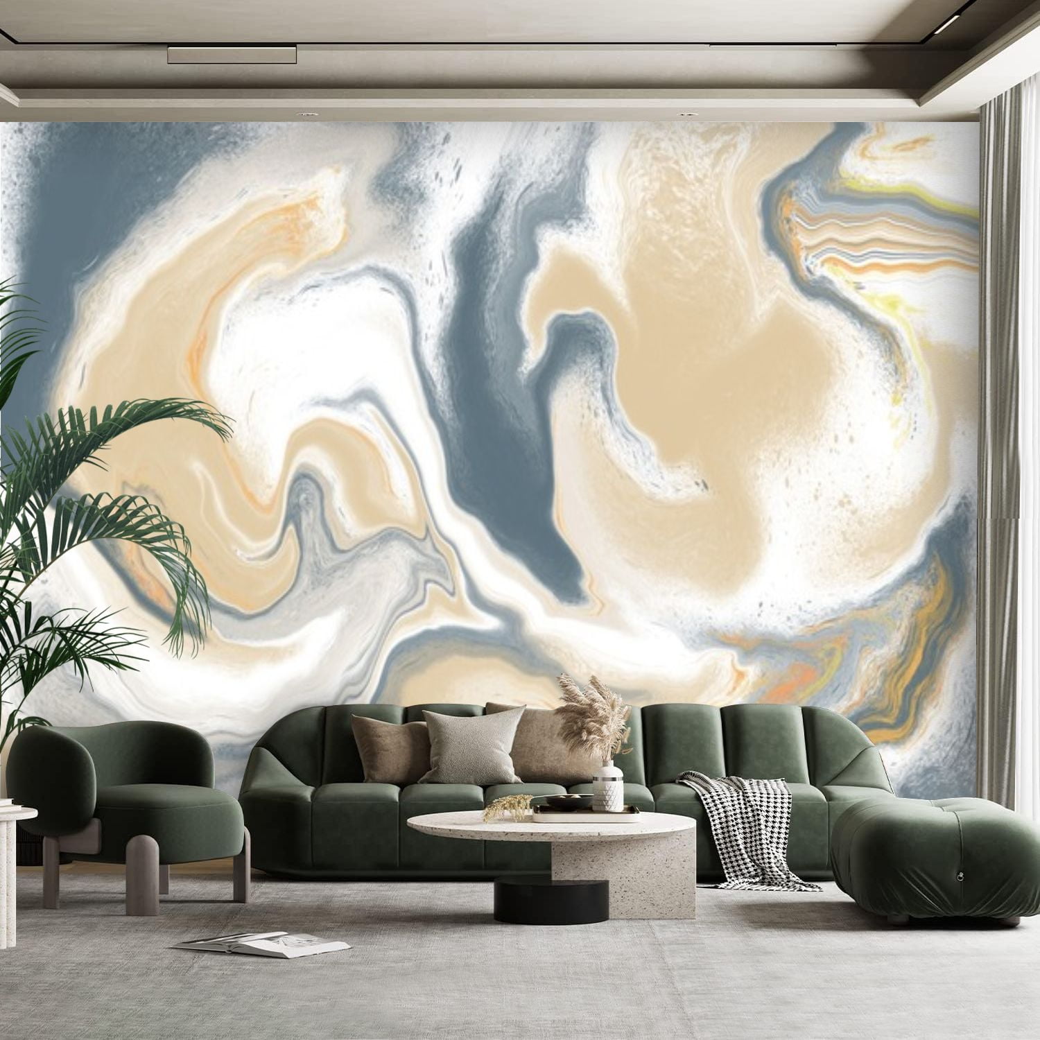 Peel and Stick Canvas Wallpaper Wall Mural Liquid color waves marble ...