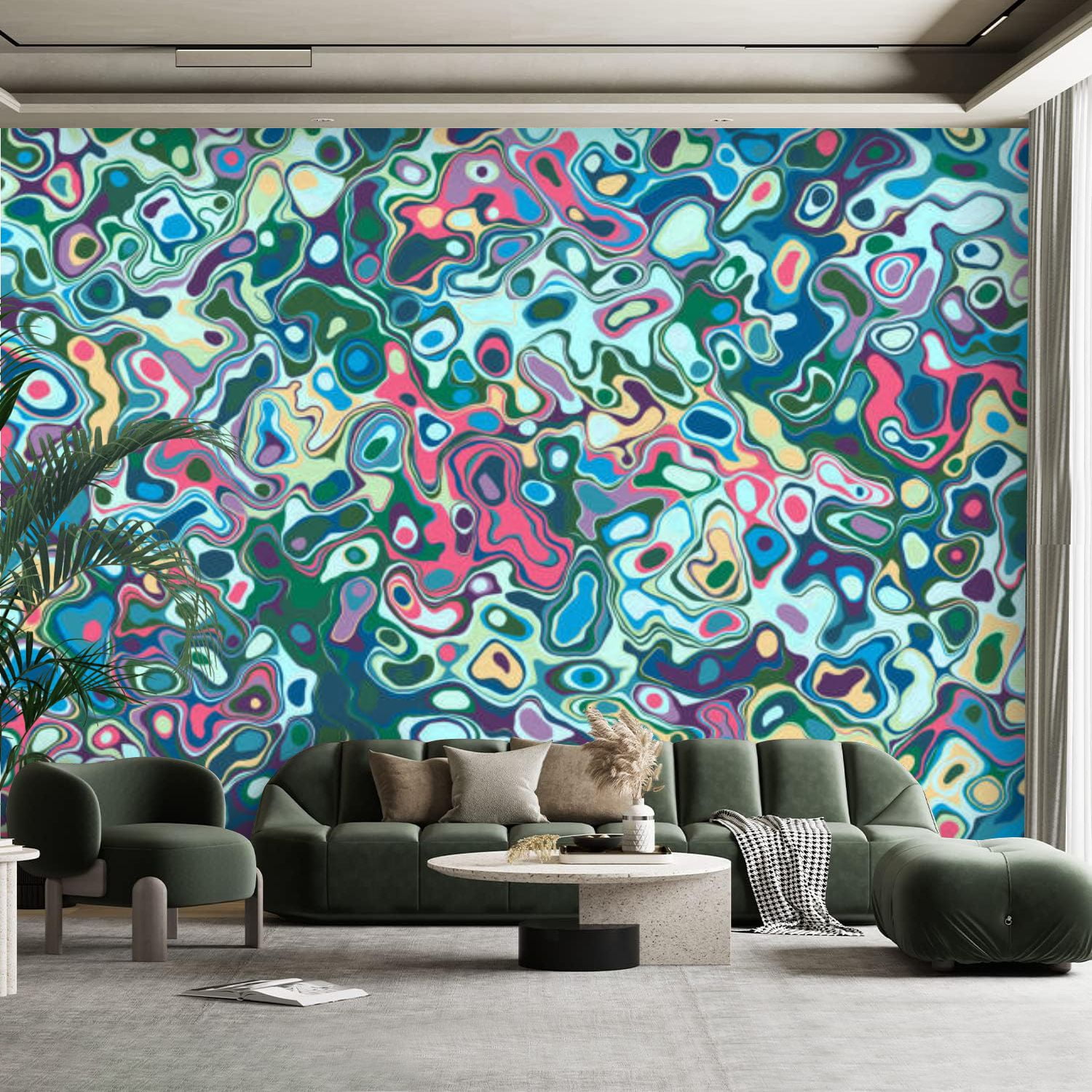 Peel and Stick Canvas Wallpaper Wall Mural Liquid paper marbling paint ...