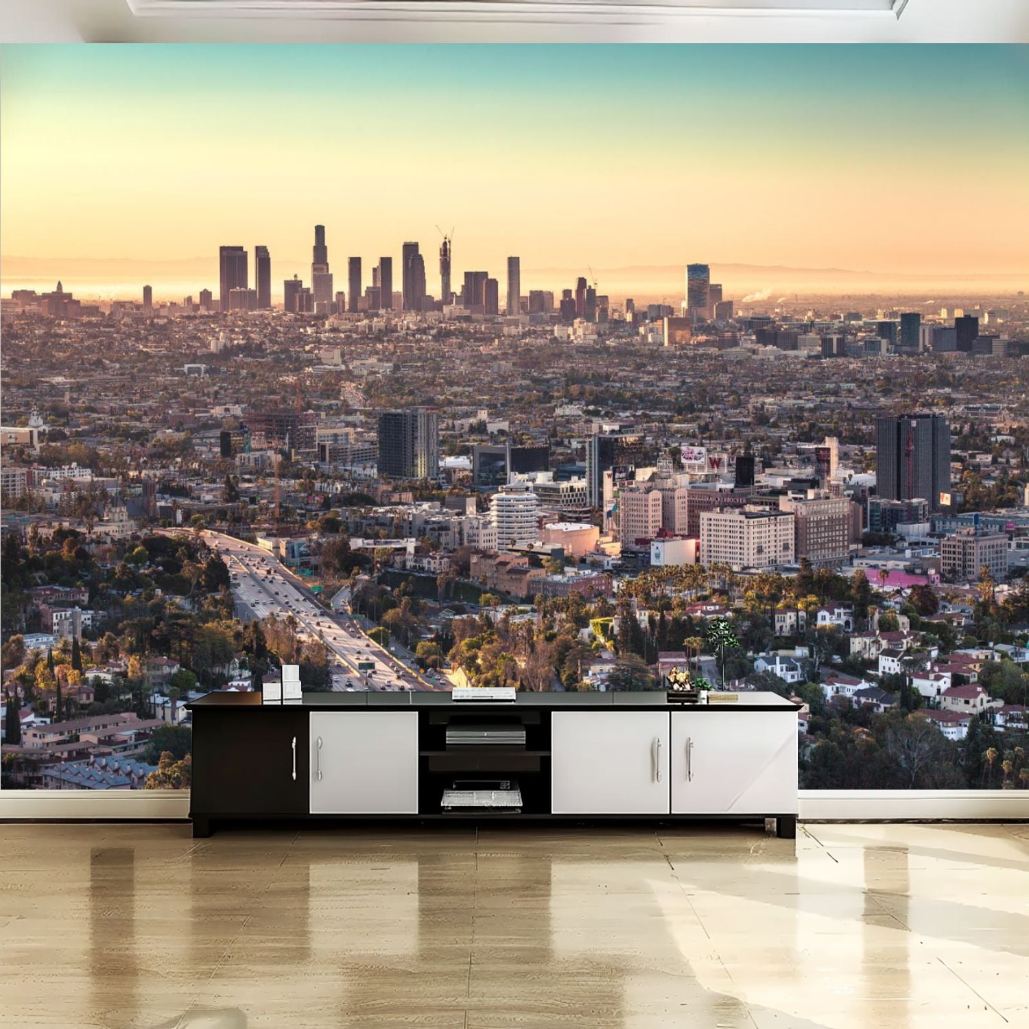Peel and Stick Canvas Wallpaper Wall Mural Los Angeles Skyline Hollwood ...