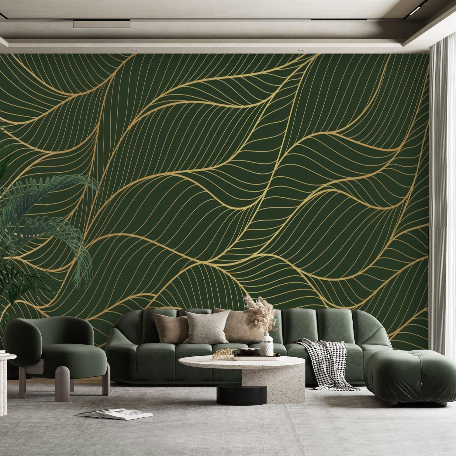 Peel and Stick Canvas Wallpaper Wall Mural Luxury golden emerald ...