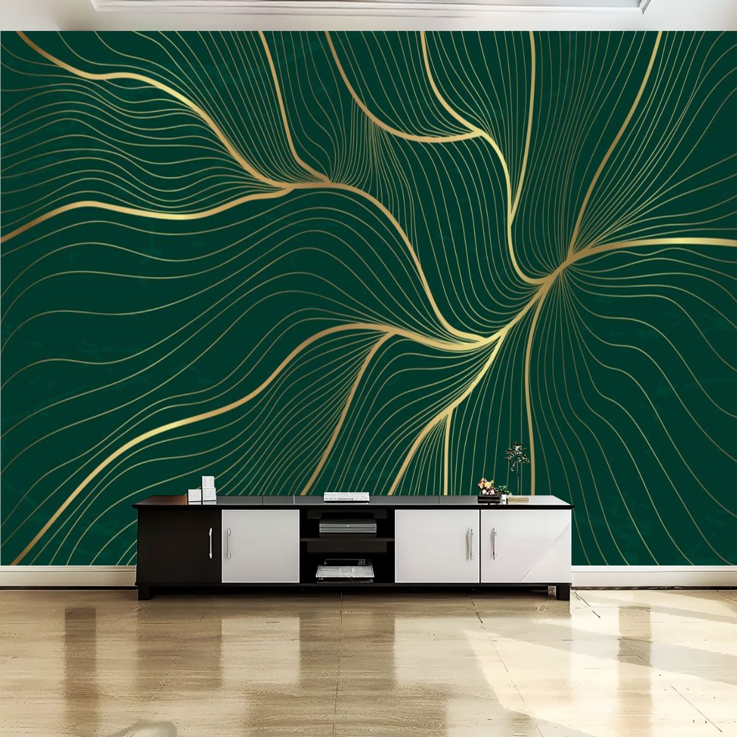 Peel and Stick Canvas Wallpaper Wall Mural Luxury golden emerald ...
