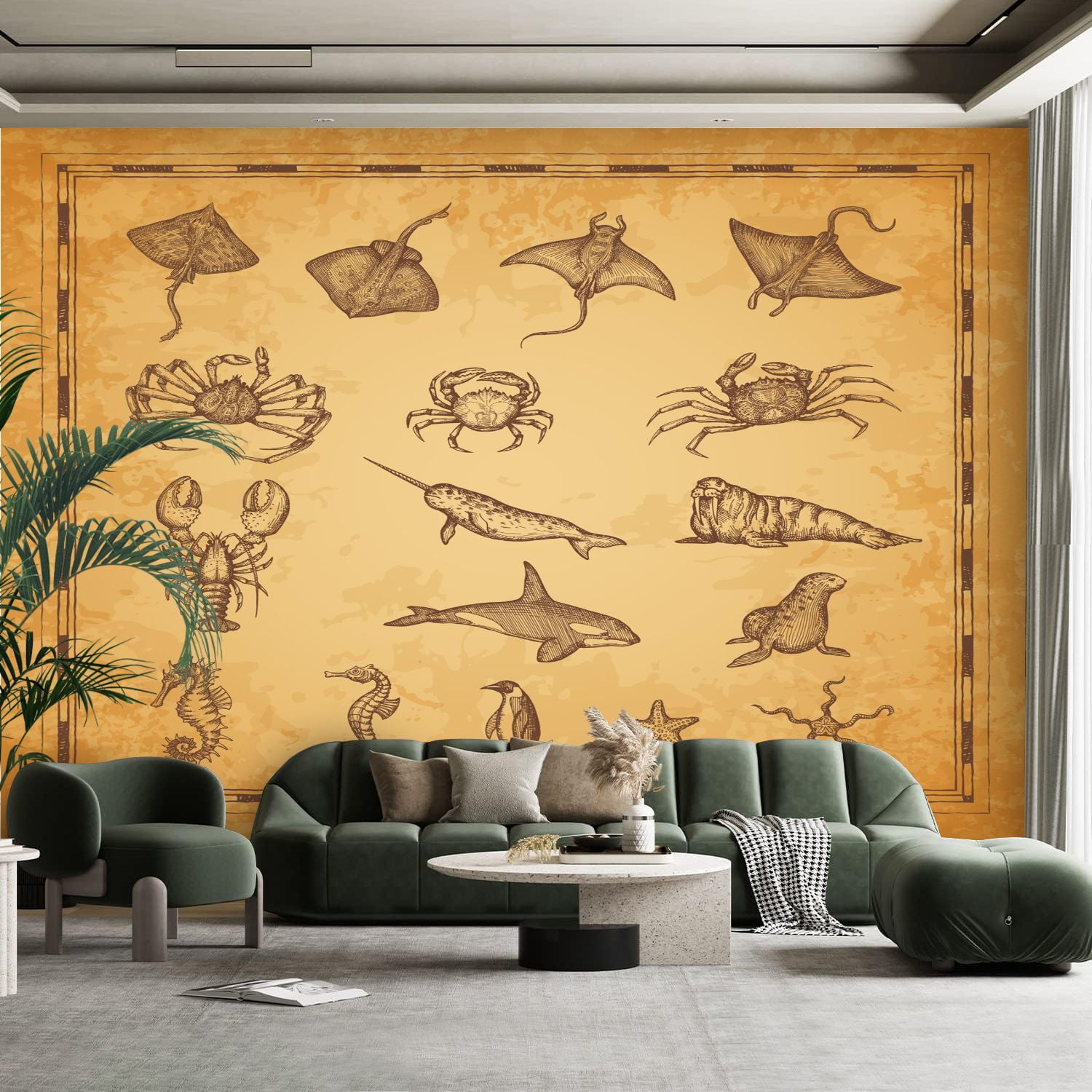 Peel and Stick Canvas Wallpaper Wall Mural Manta ray crab lobster ...