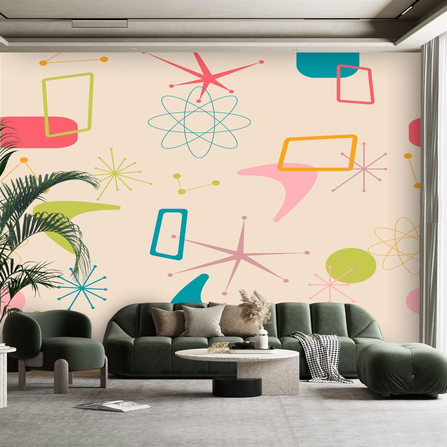 Peel and Stick Canvas Wallpaper Wall Mural Mid Century Modern Boomerang ...