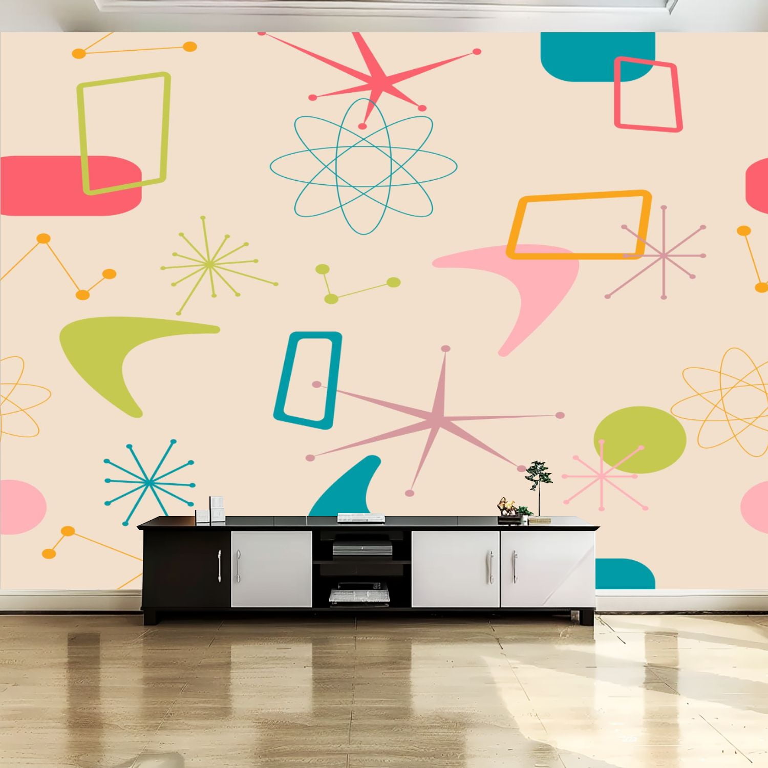 Peel and Stick Canvas Wallpaper Wall Mural Mid Century Modern Boomerang ...