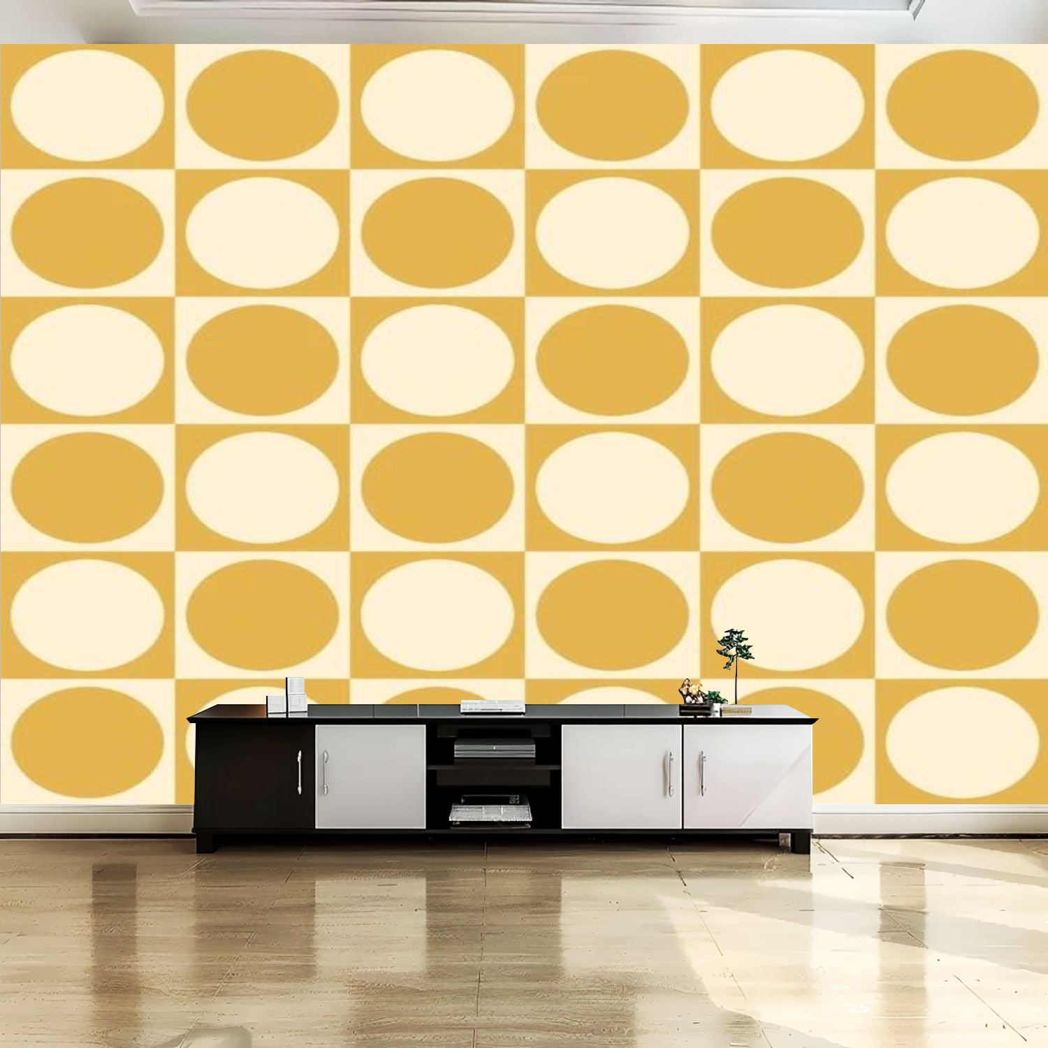 Peel and Stick Canvas Wallpaper Wall Mural Mid Century Modern Circles ...