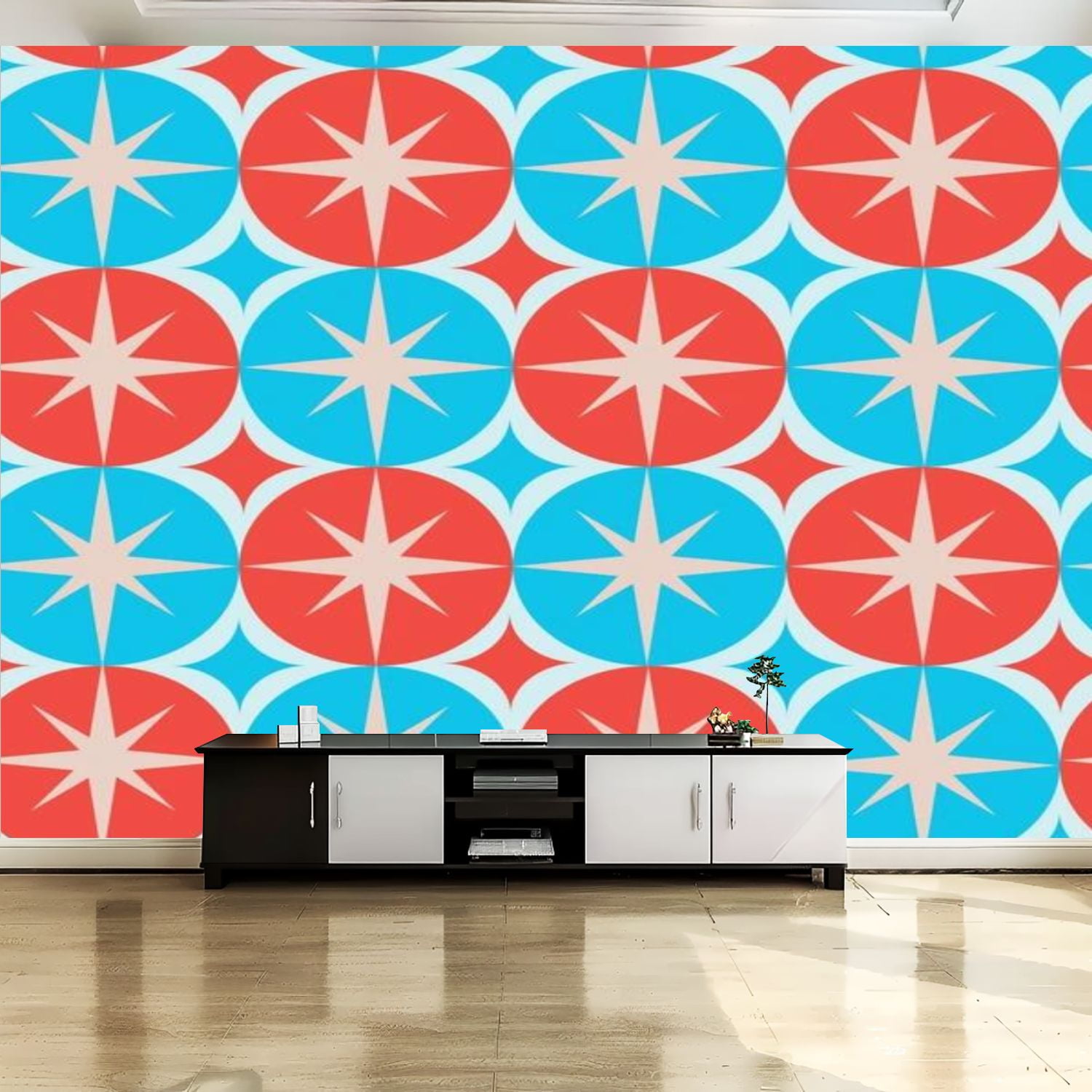 Peel and Stick Canvas Wallpaper Wall Mural Mid Century Modern Groovy ...