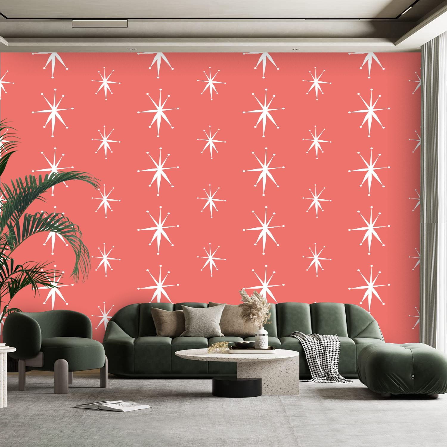 Peel and Stick Canvas Wallpaper Wall Mural Mid Century star seamless ...