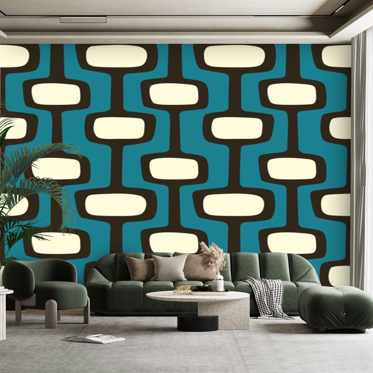 Peel and Stick Canvas Wallpaper Wall Mural Mid century modern atomic ...