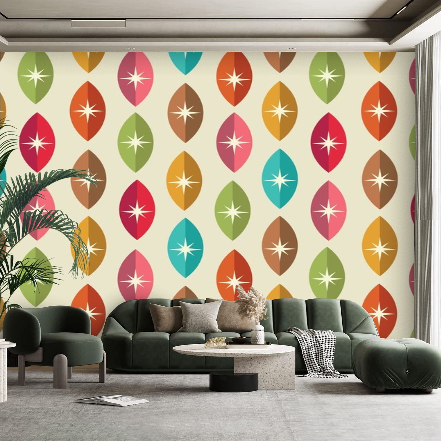 Peel and Stick Canvas Wallpaper Wall Mural Mid century modern atomic ...
