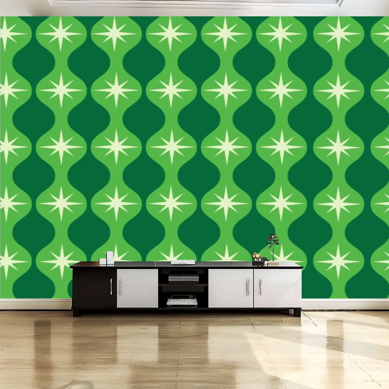 Peel and Stick Canvas Wallpaper Wall Mural Mid century modern atomic ...