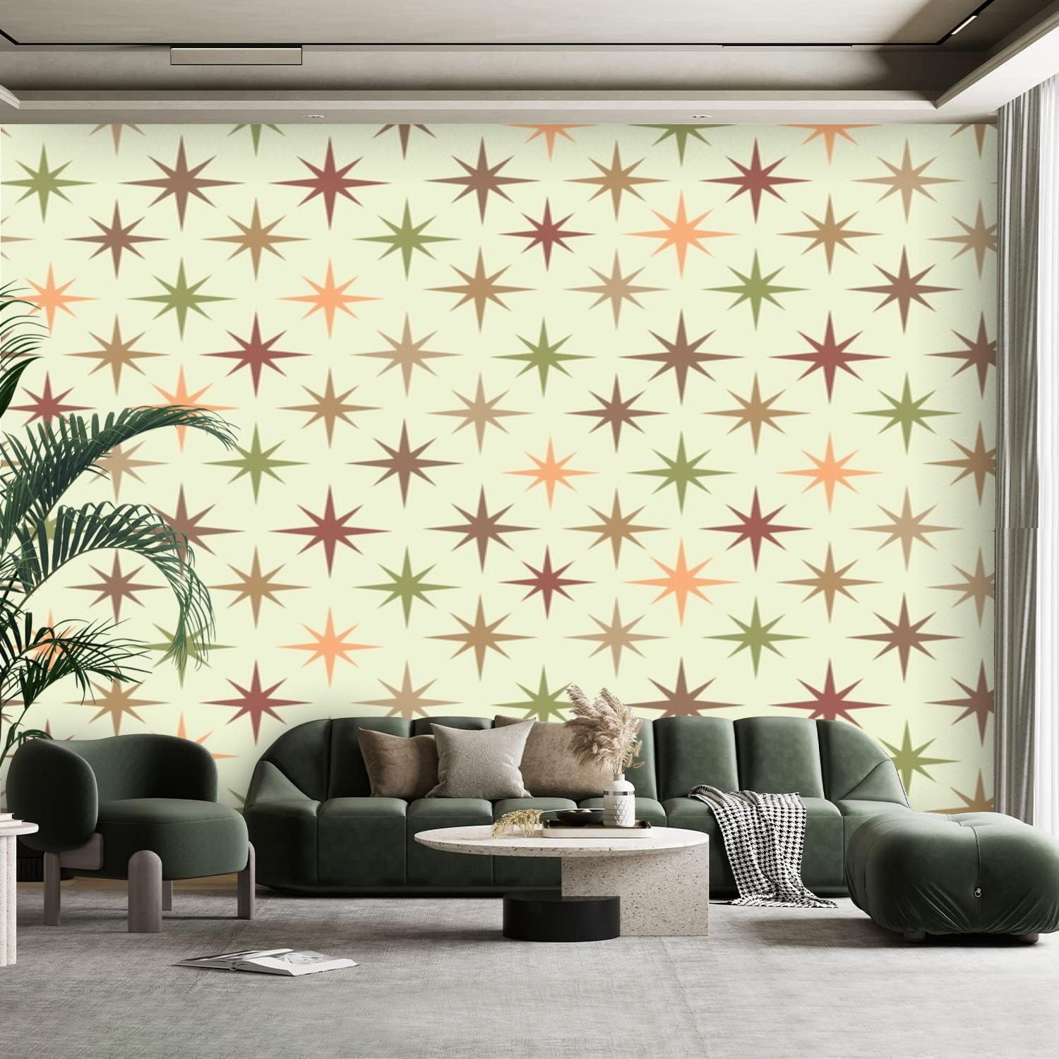 Peel and Stick Canvas Wallpaper Wall Mural Mid century modern colorful ...