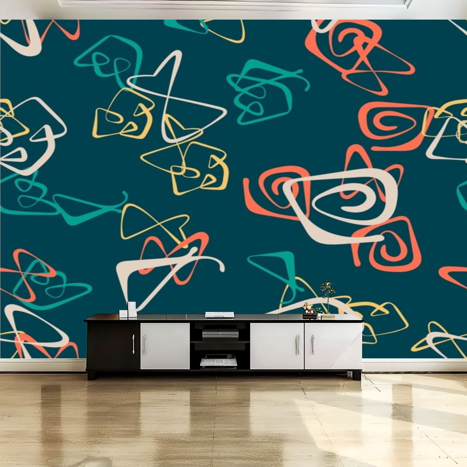 Peel and Stick Canvas Wallpaper Wall Mural Mid century modern seamless ...