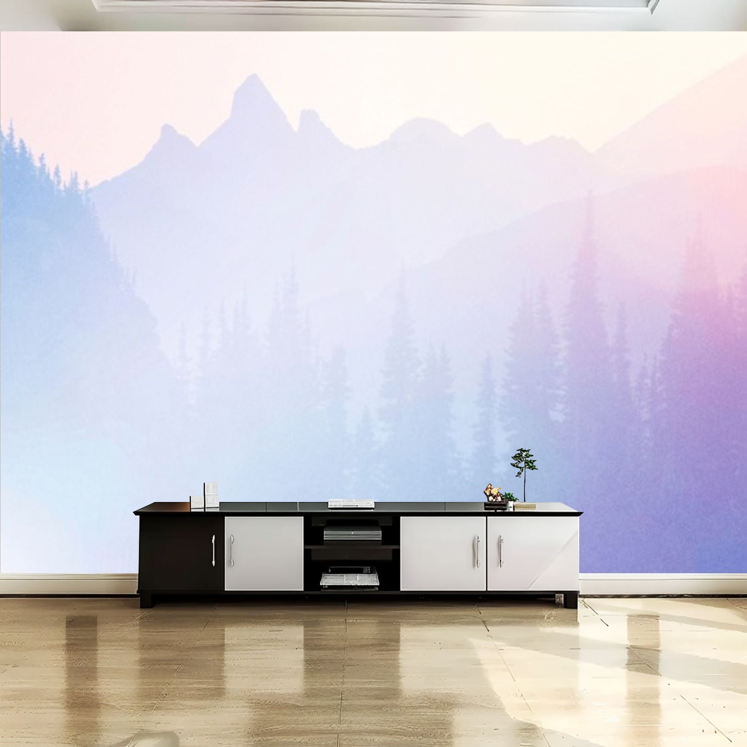 Peel and Stick Canvas Wallpaper Wall Mural Misty mountain landscape ...
