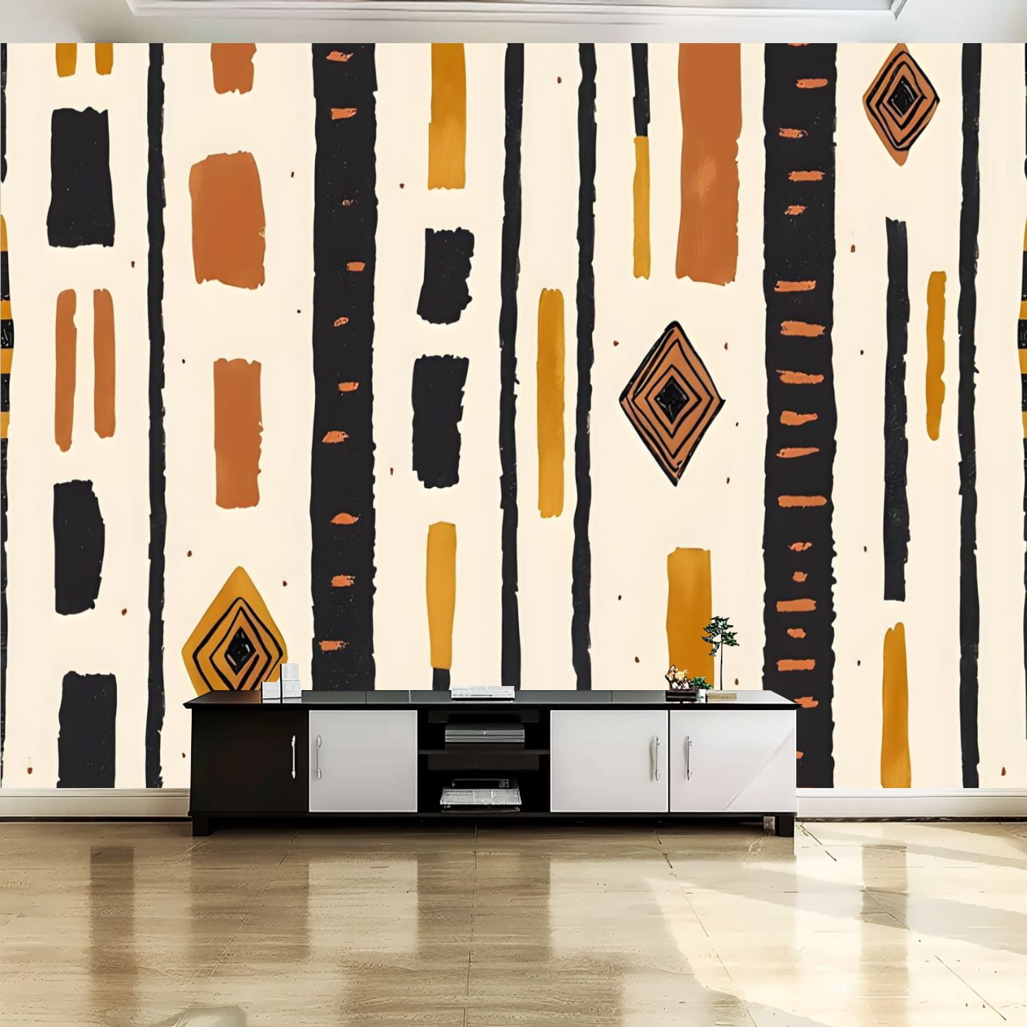 Peel and Stick Canvas Wallpaper Wall Mural Modern Stripe Beige White ...