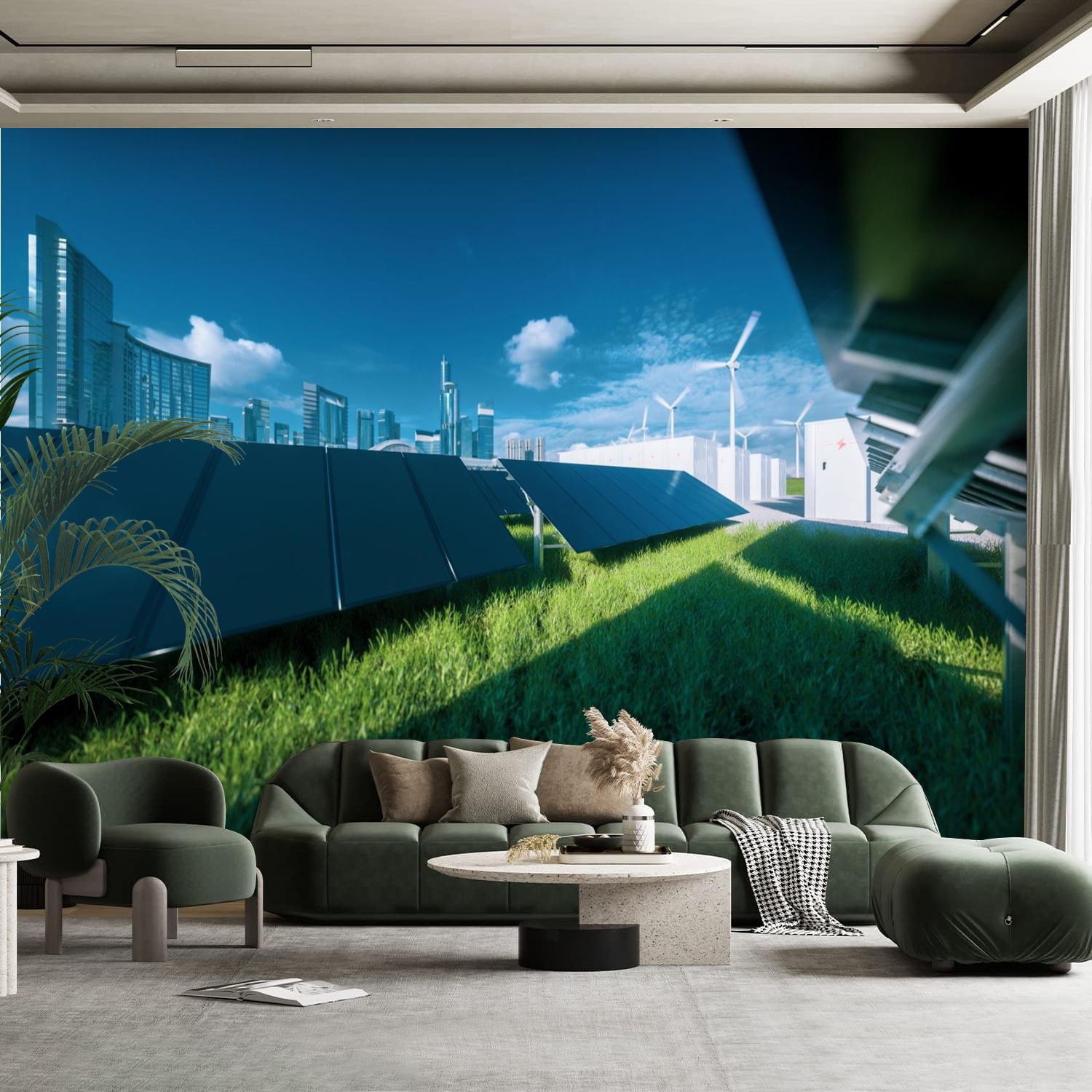 Peel and Stick Canvas Wallpaper Wall Mural Modern black frameless solar ...