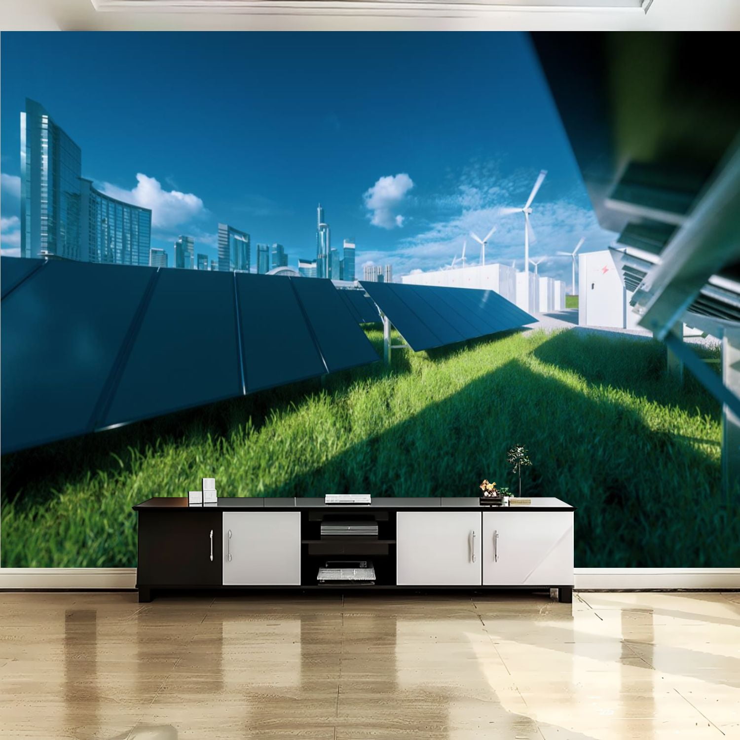 Peel and Stick Canvas Wallpaper Wall Mural Modern black frameless solar ...
