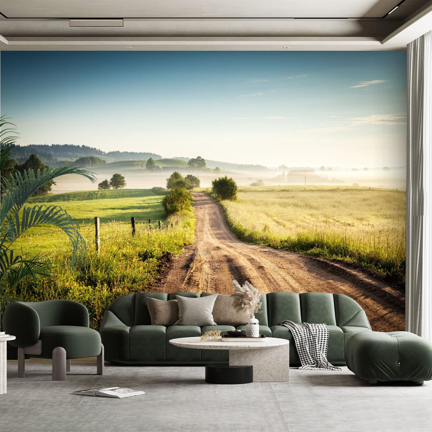 Peel and Stick Canvas Wallpaper Wall Mural Morning Country Road Foggy ...