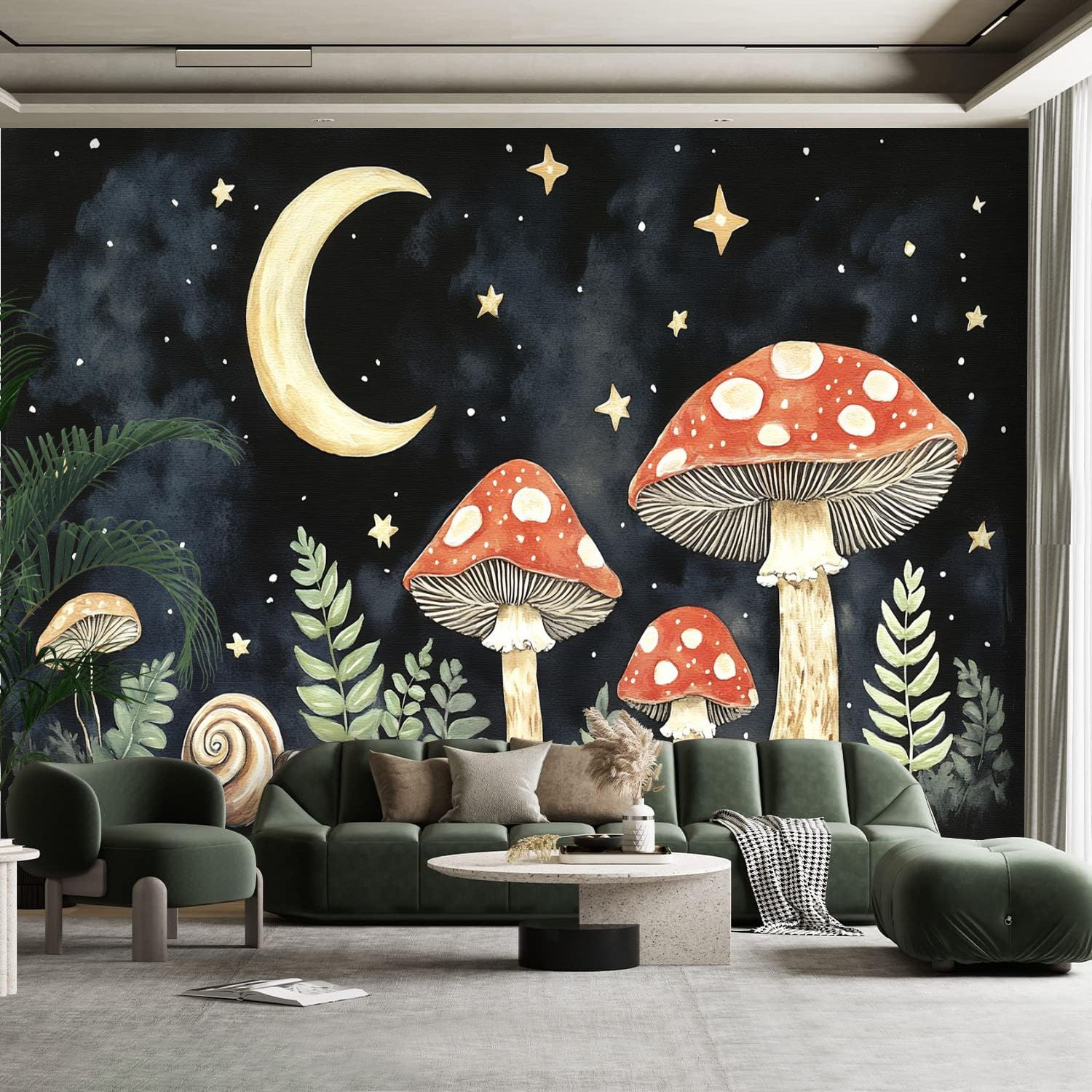 Peel and Stick Canvas Wallpaper Wall Mural Mushroom Hippie Moon ...