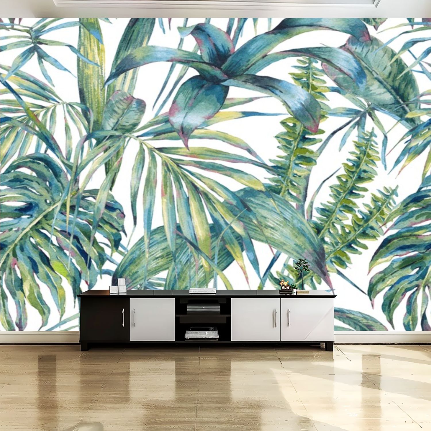 Peel and Stick Canvas Wallpaper Wall Mural Natural leaves exotic ...