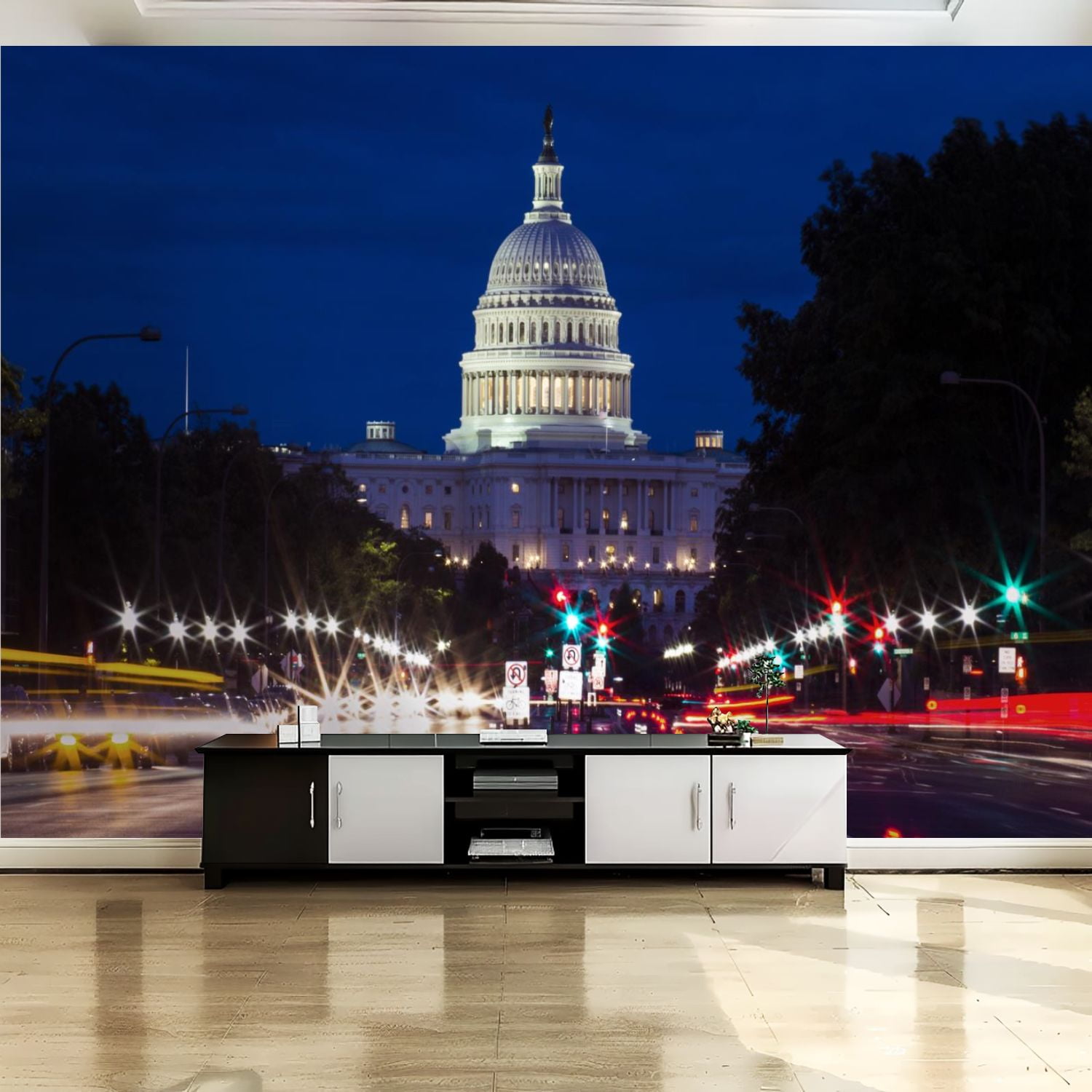 Peel and Stick Canvas Wallpaper Wall Mural Night Building Urban Skyline ...