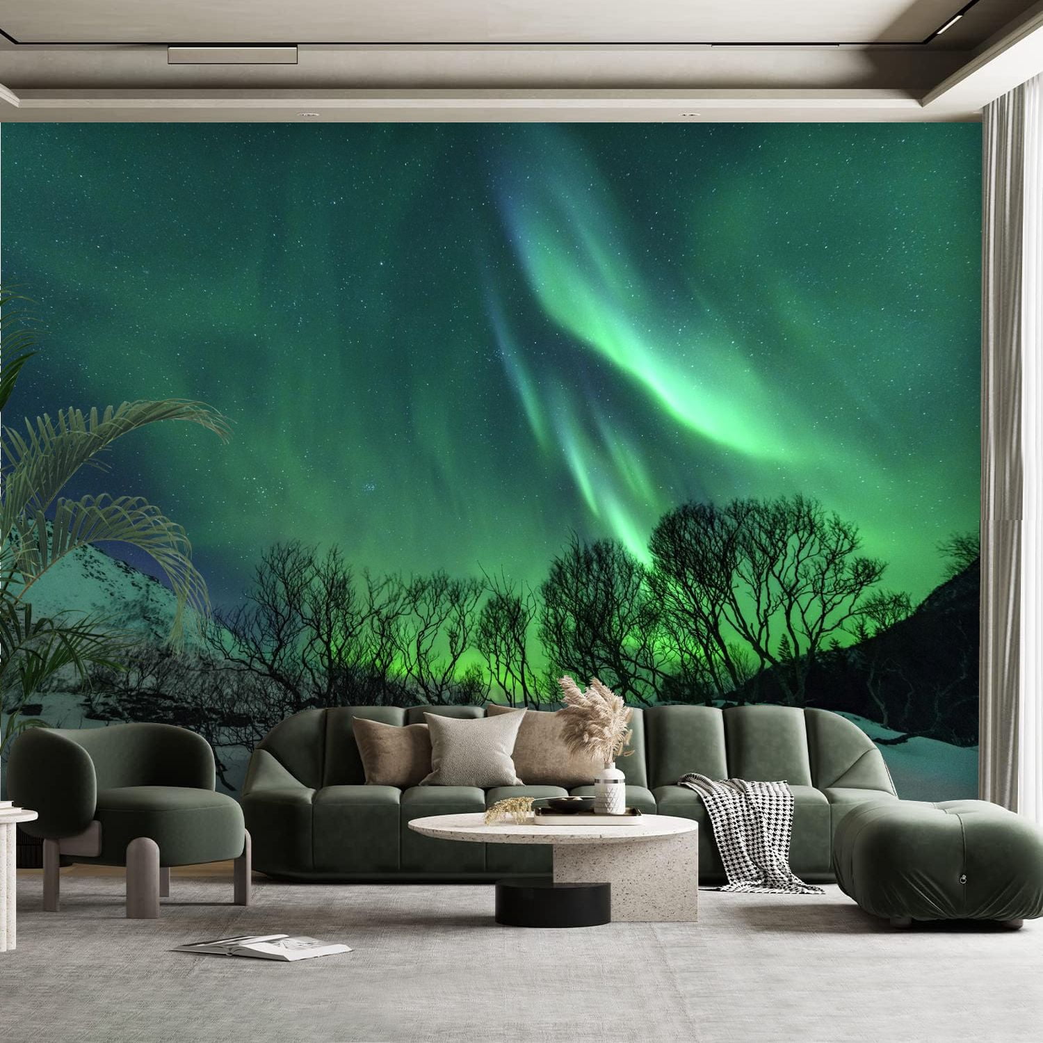 Peel and Stick Canvas Wallpaper Wall Mural Northern lights Autora ...