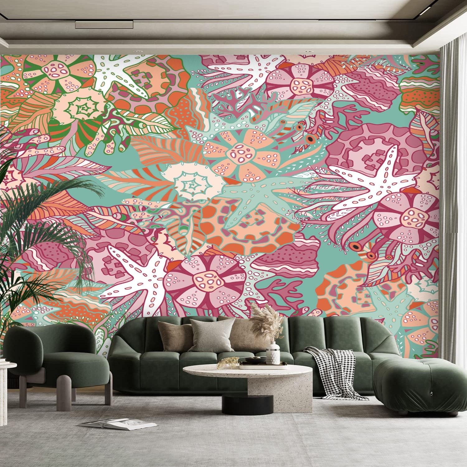 Peel and Stick Canvas Wallpaper Wall Mural Ocean sea seamless pattern ...