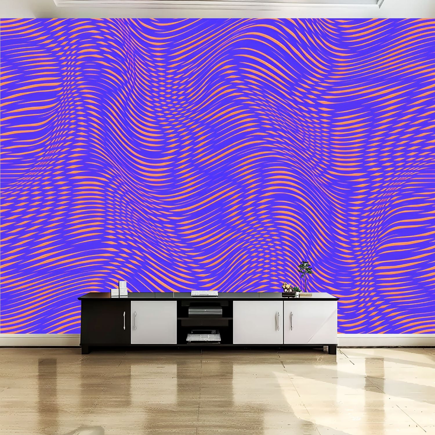 Peel and Stick Canvas Wallpaper Wall Mural Optical pattern Moir pattern Psychedelic print New ...
