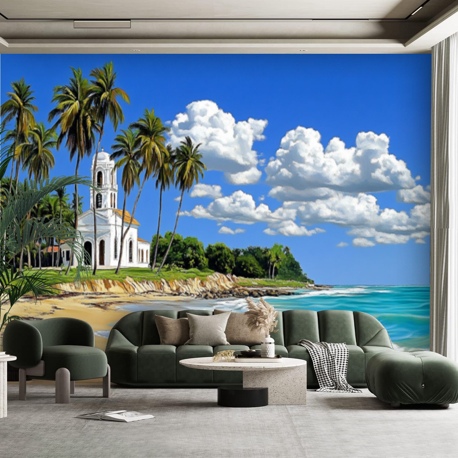 Peel and Stick Canvas Wallpaper Wall Mural Paradise Beach Chapel ...