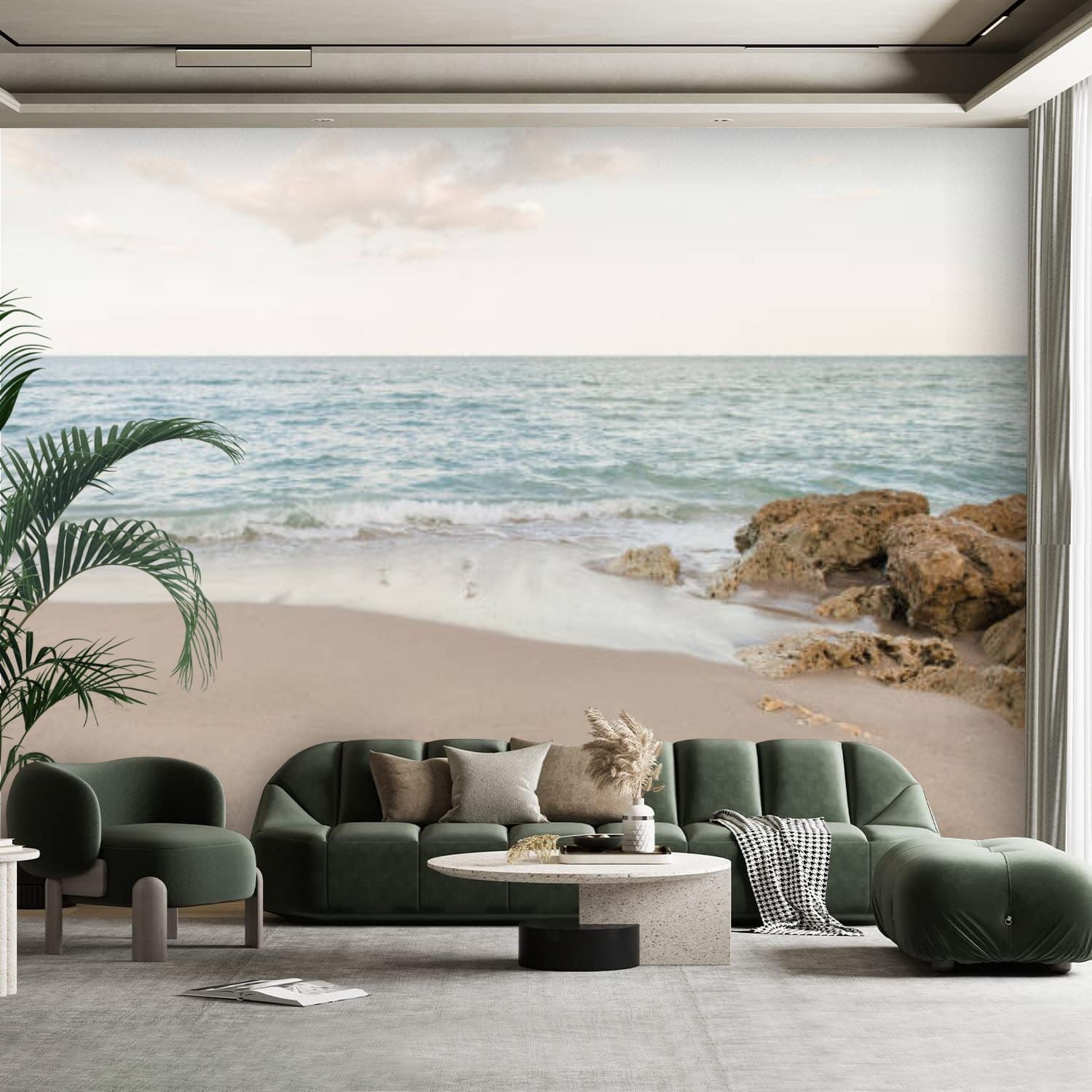 Peel and Stick Canvas Wallpaper Wall Mural Pastel Sunset Sky Palm Beach ...