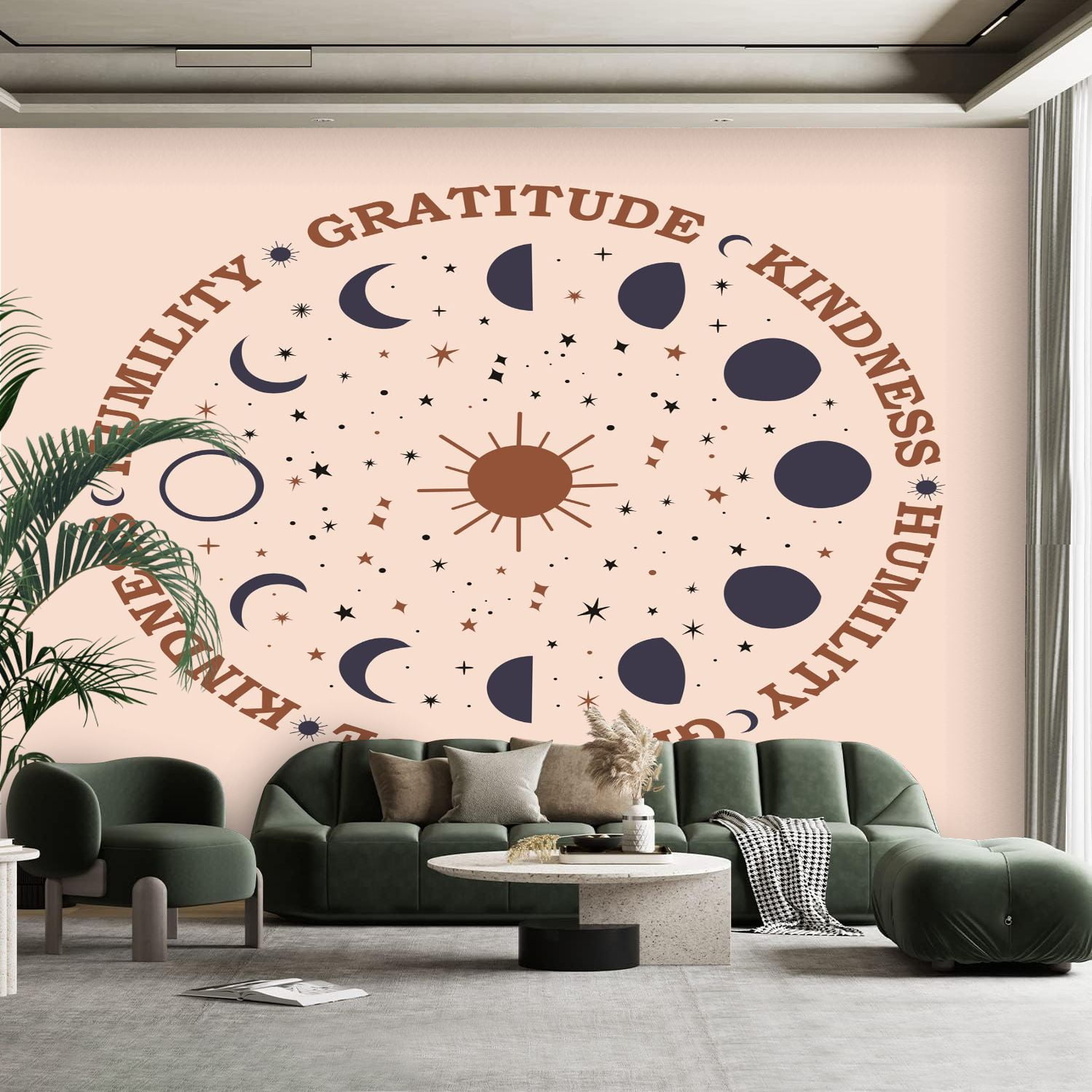 Peel and Stick Canvas Wallpaper Wall Mural Phases moon stars sun ...