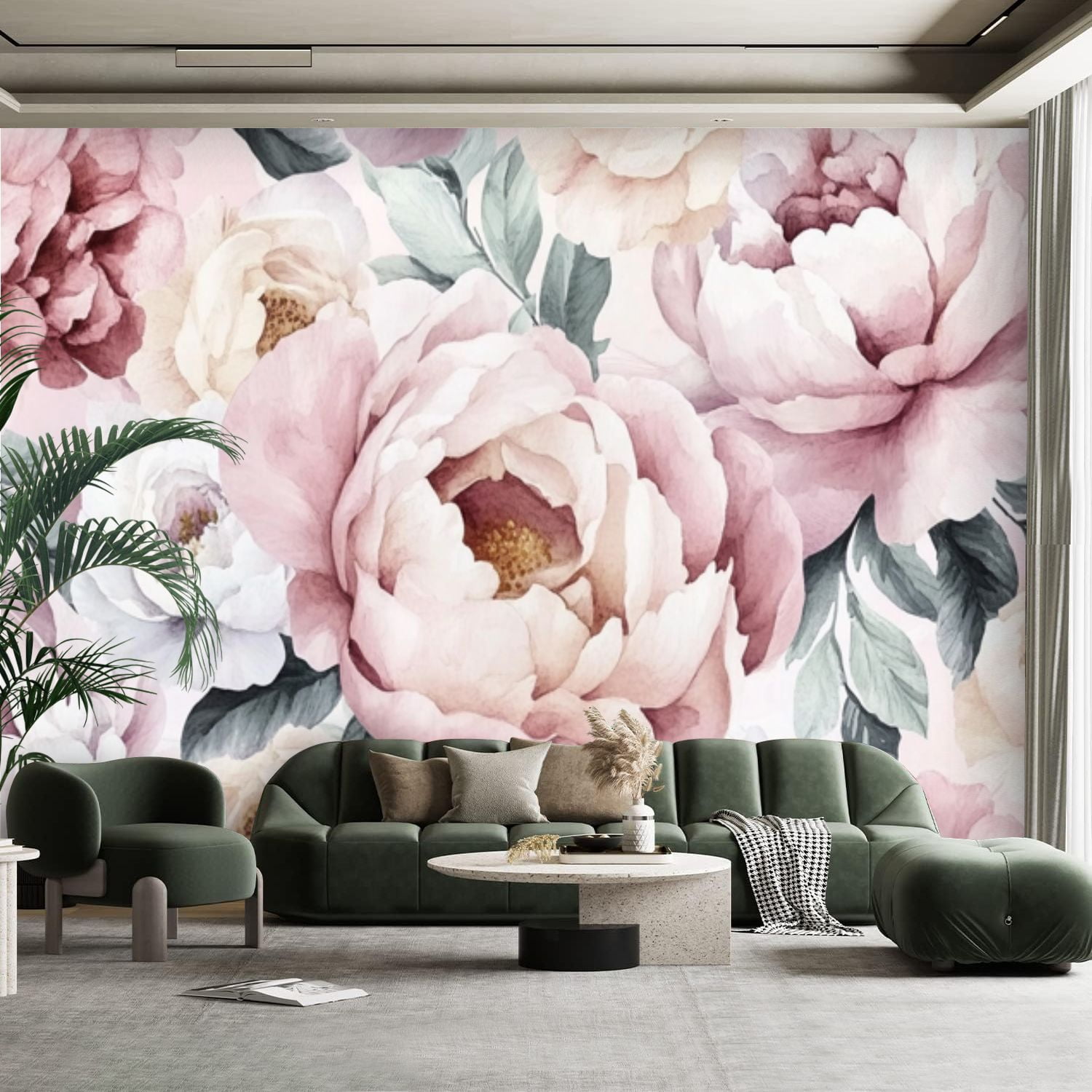 Peel and Stick Canvas Wallpaper Wall Mural Pink Floral Floral Repeated ...