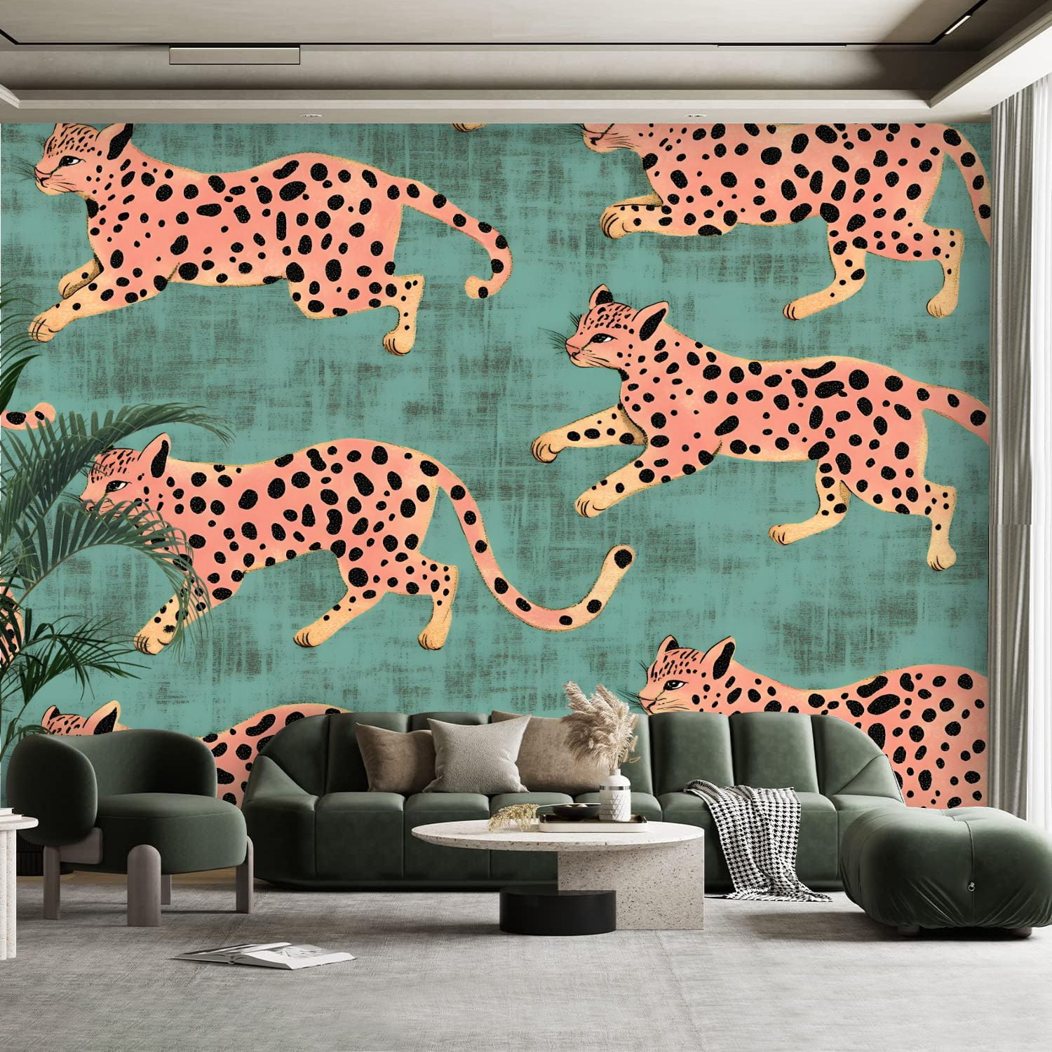Peel and Stick Canvas Wallpaper Wall Mural Pink Leopard Trendy Pink ...