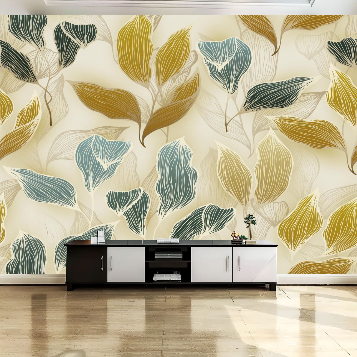 Peel and Stick Canvas Wallpaper Wall Mural Premium floral pattern bush ...