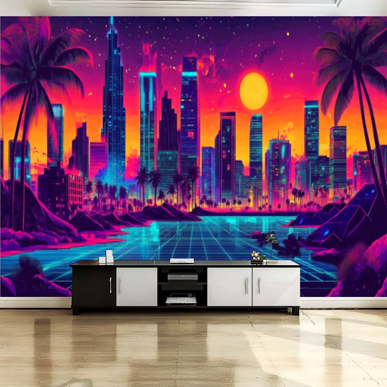 Peel and Stick Canvas Wallpaper Wall Mural Punk City Uv Reactive ...