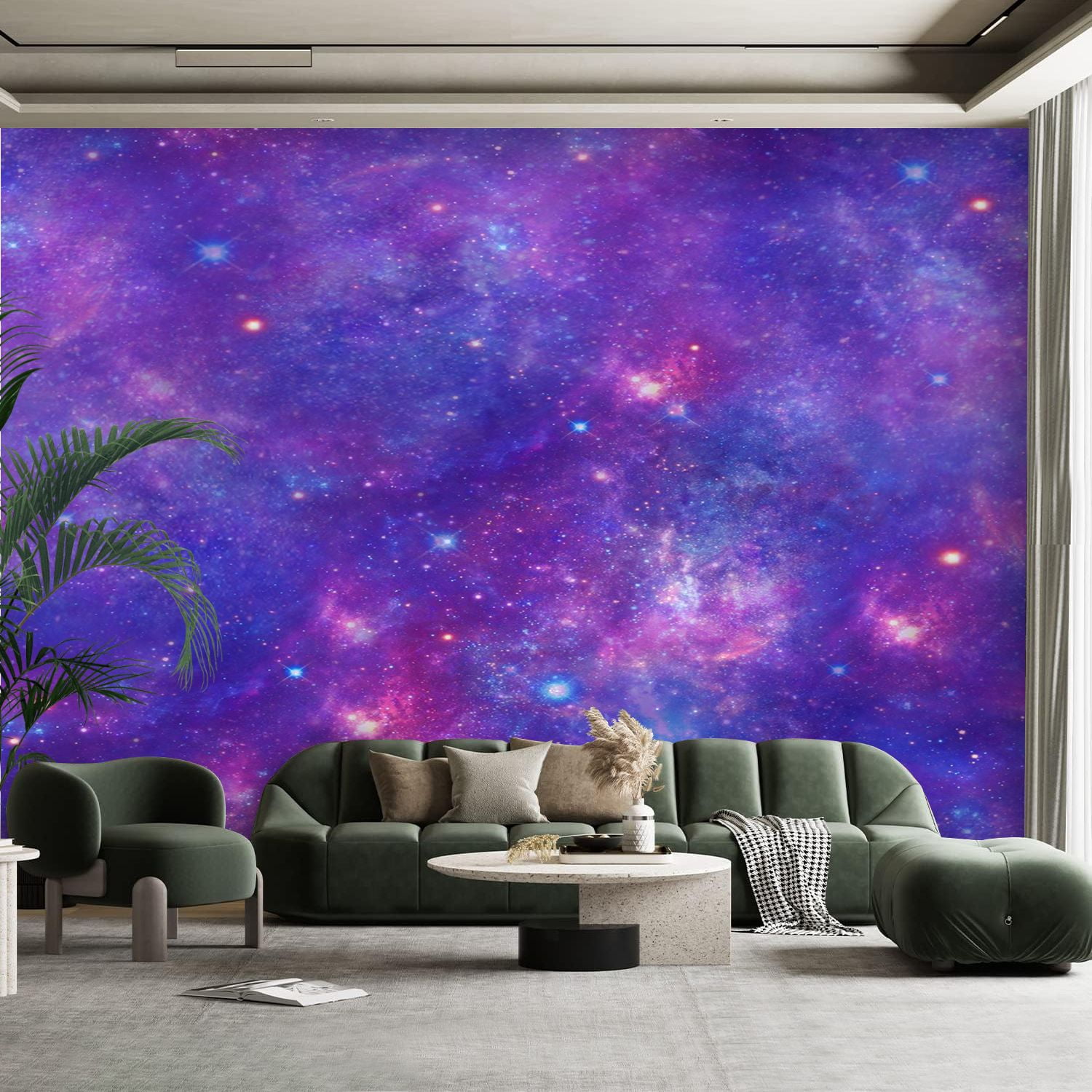 Peel and Stick Canvas Wallpaper Wall Mural Purple Space Galaxy Stars ...