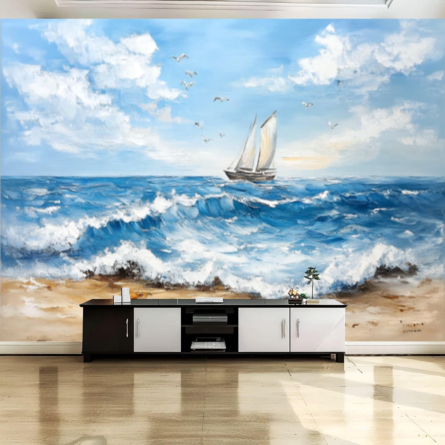 Peel and Stick Canvas Wallpaper Wall Mural Racing Sail Sailboat Ocean ...