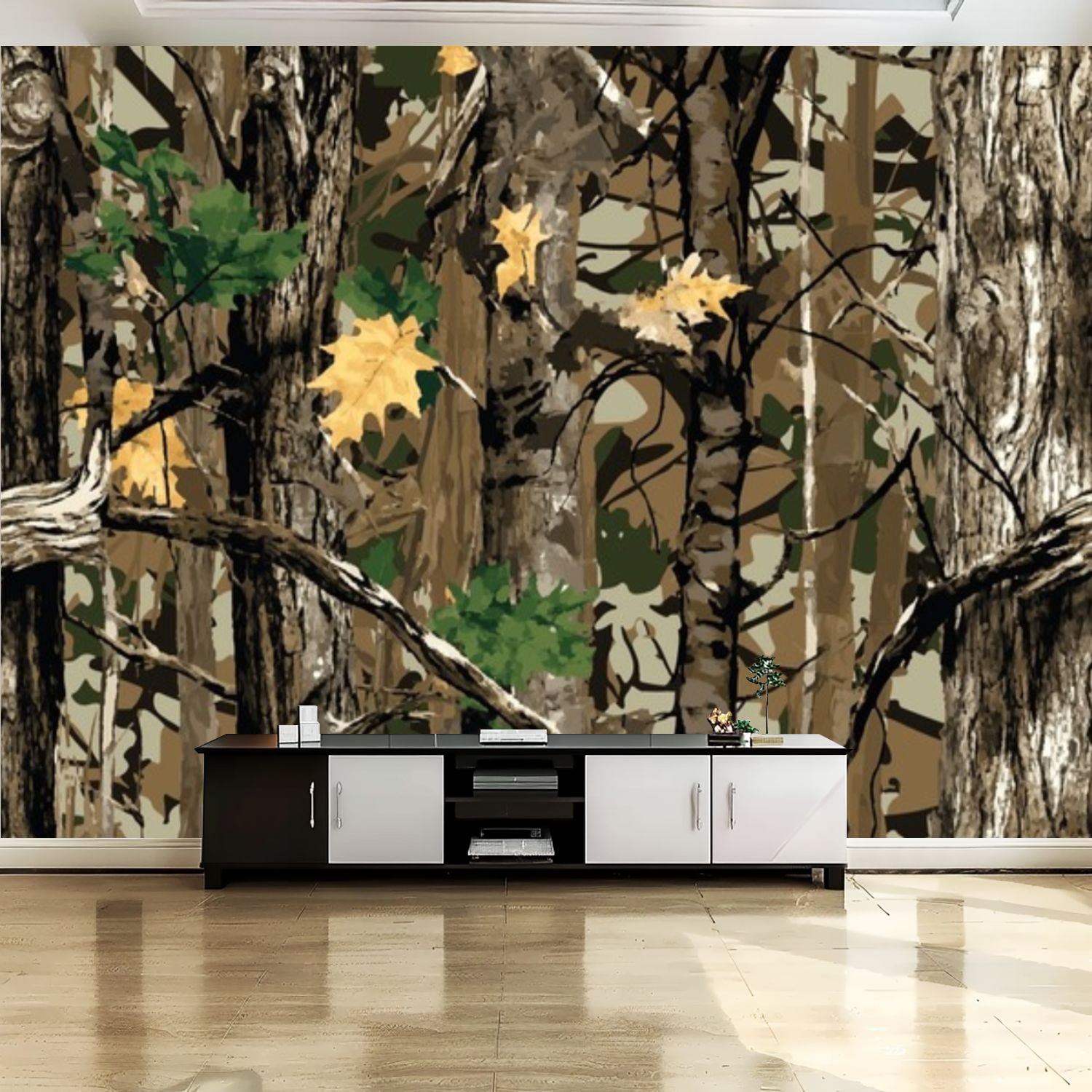 Peel and Stick Canvas Wallpaper Wall Mural Realistic forest camouflage ...