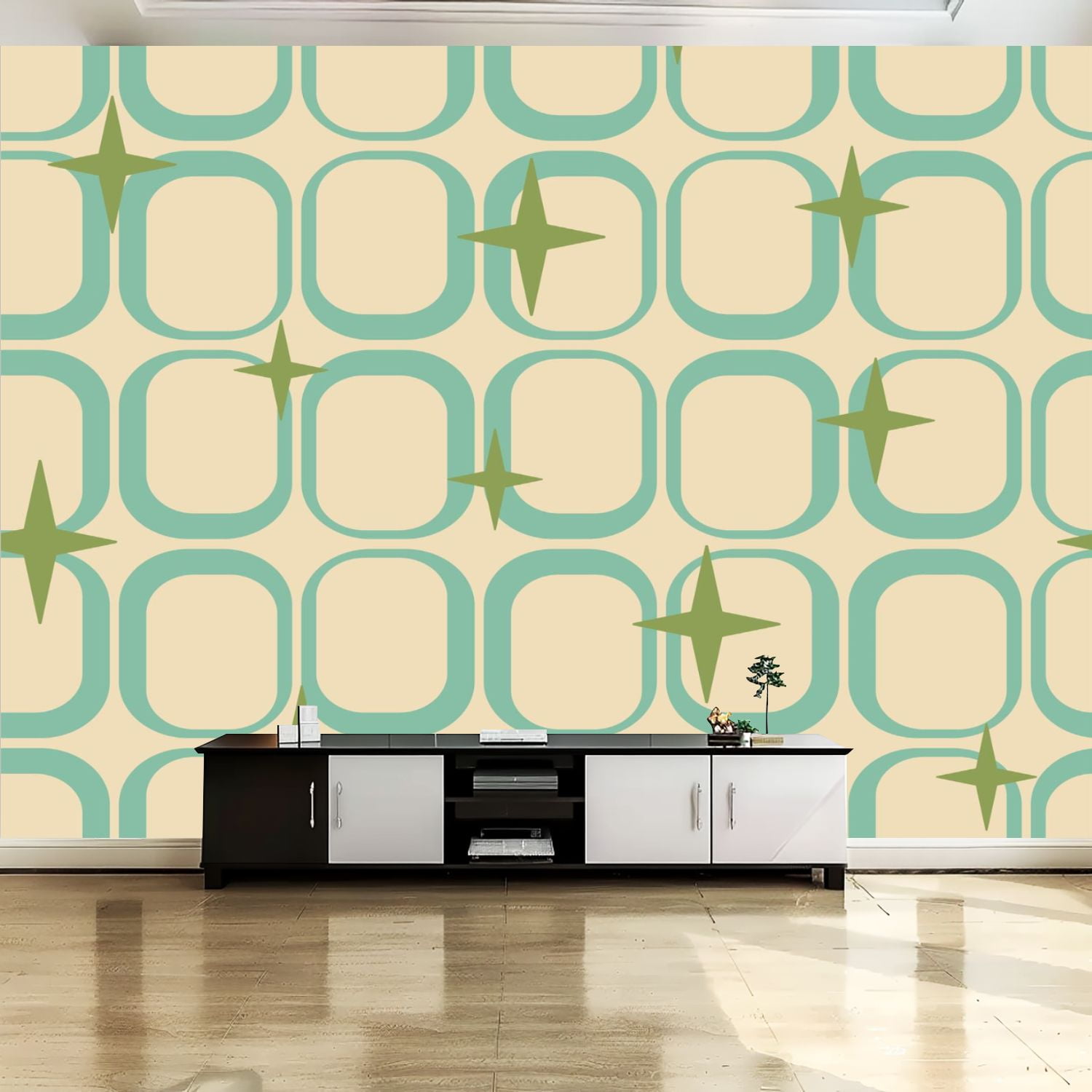 Peel and Stick Canvas Wallpaper Wall Mural Retro Abstract Atomic Era ...