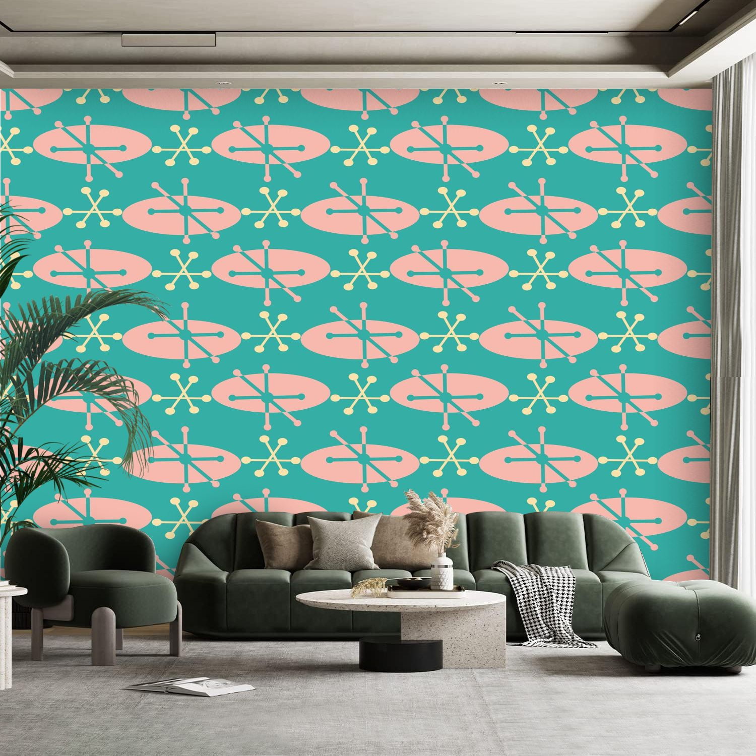 Peel and Stick Canvas Wallpaper Wall Mural Retro abstract oval star ...