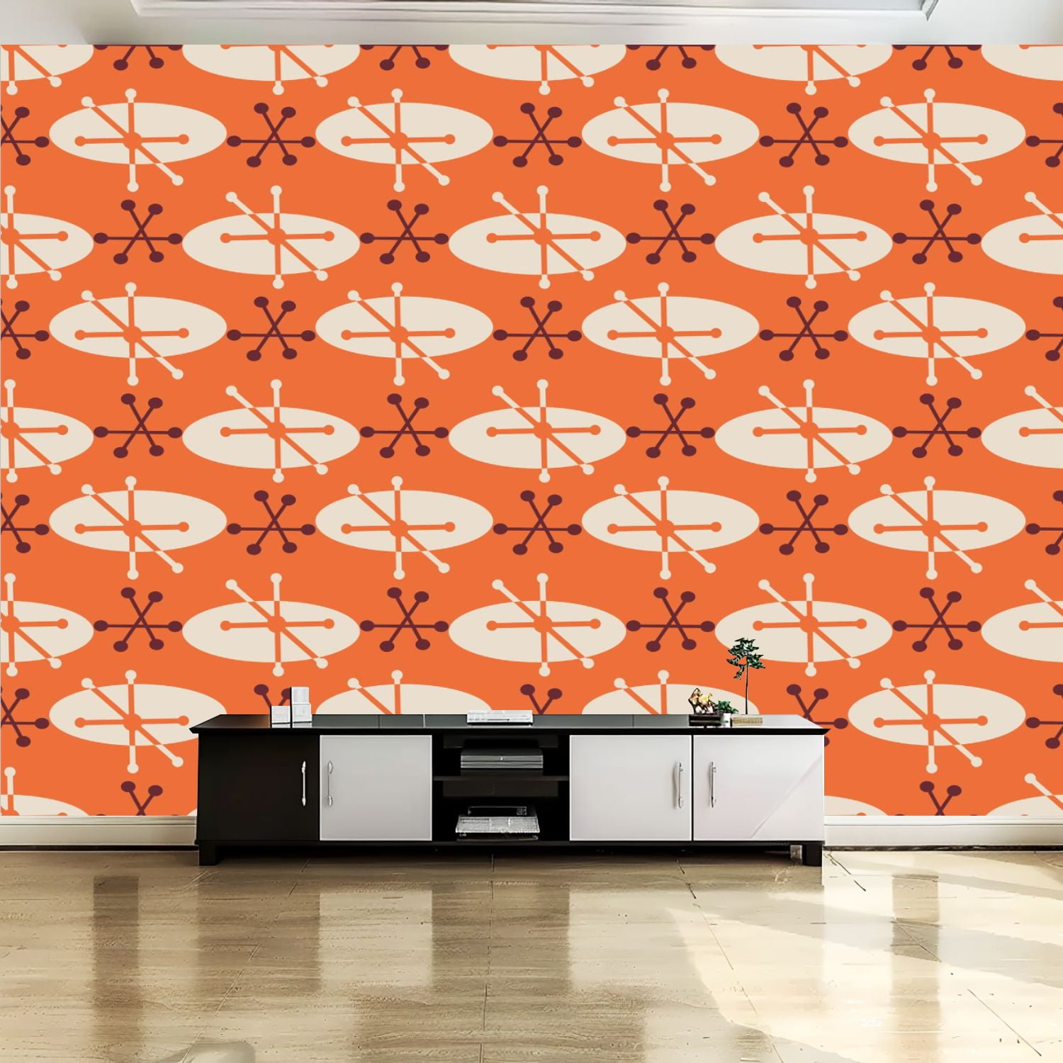 Peel and Stick Canvas Wallpaper Wall Mural Retro abstract oval star ...